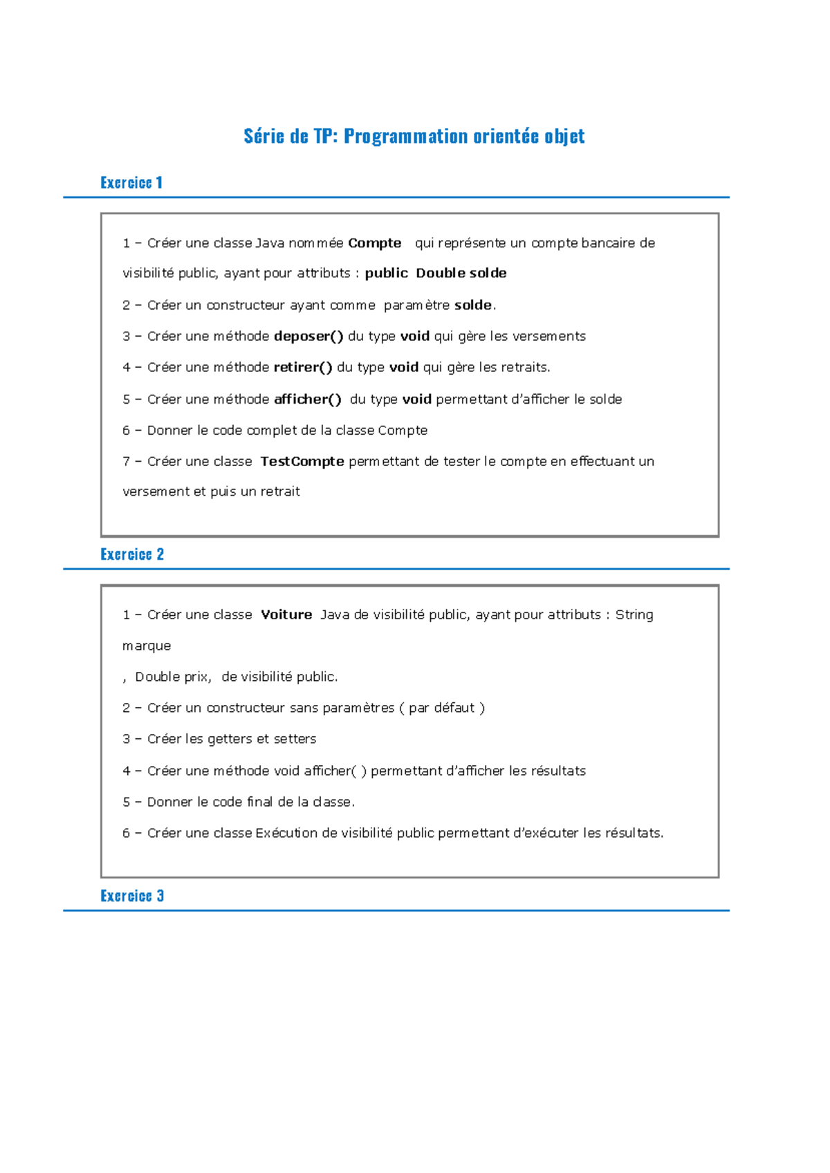 Série Dexercices Poo Exercices Programmation Orientée Objet Série De Tp Programmation