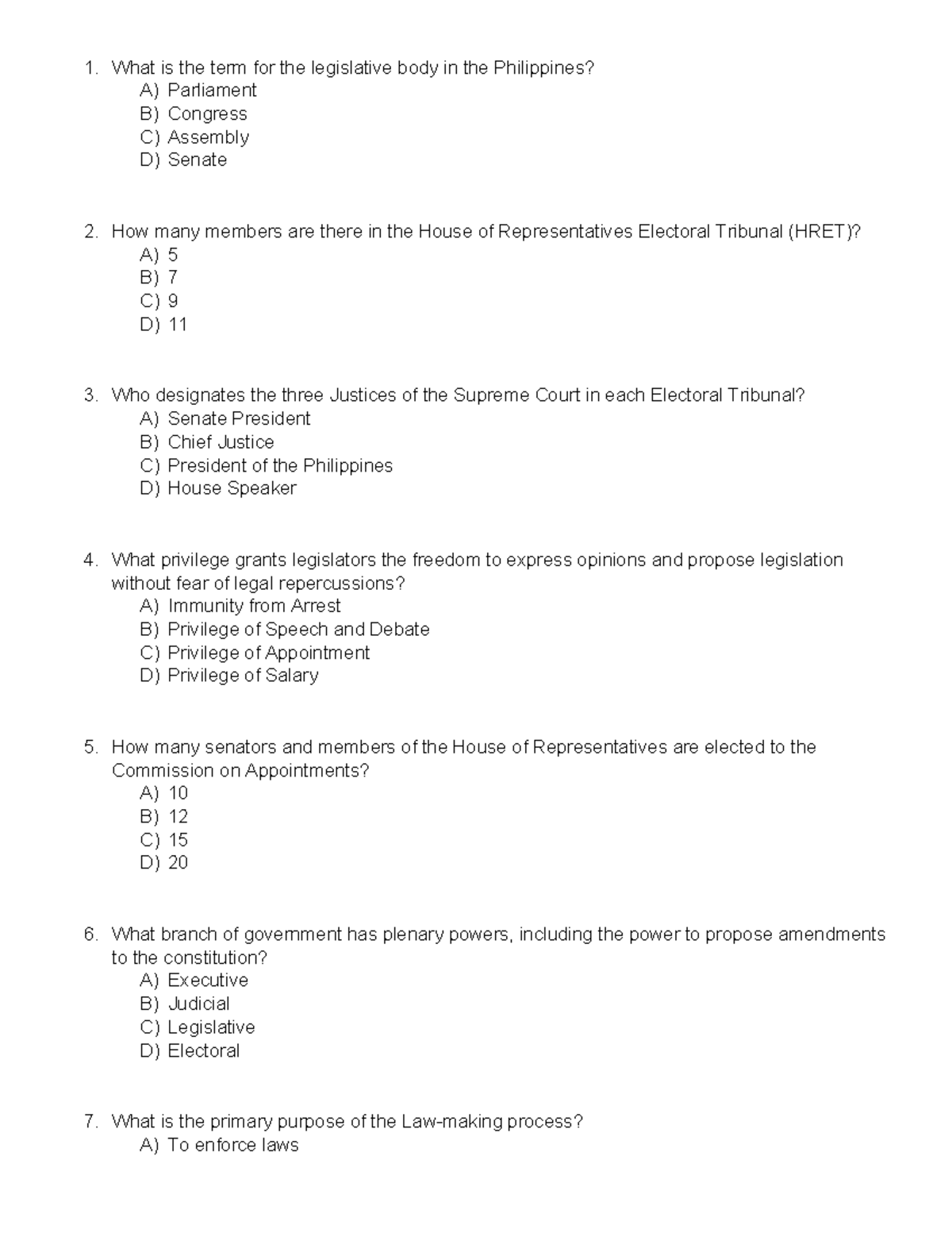 Quiz - sasswa - What is the term for the legislative body in the ...