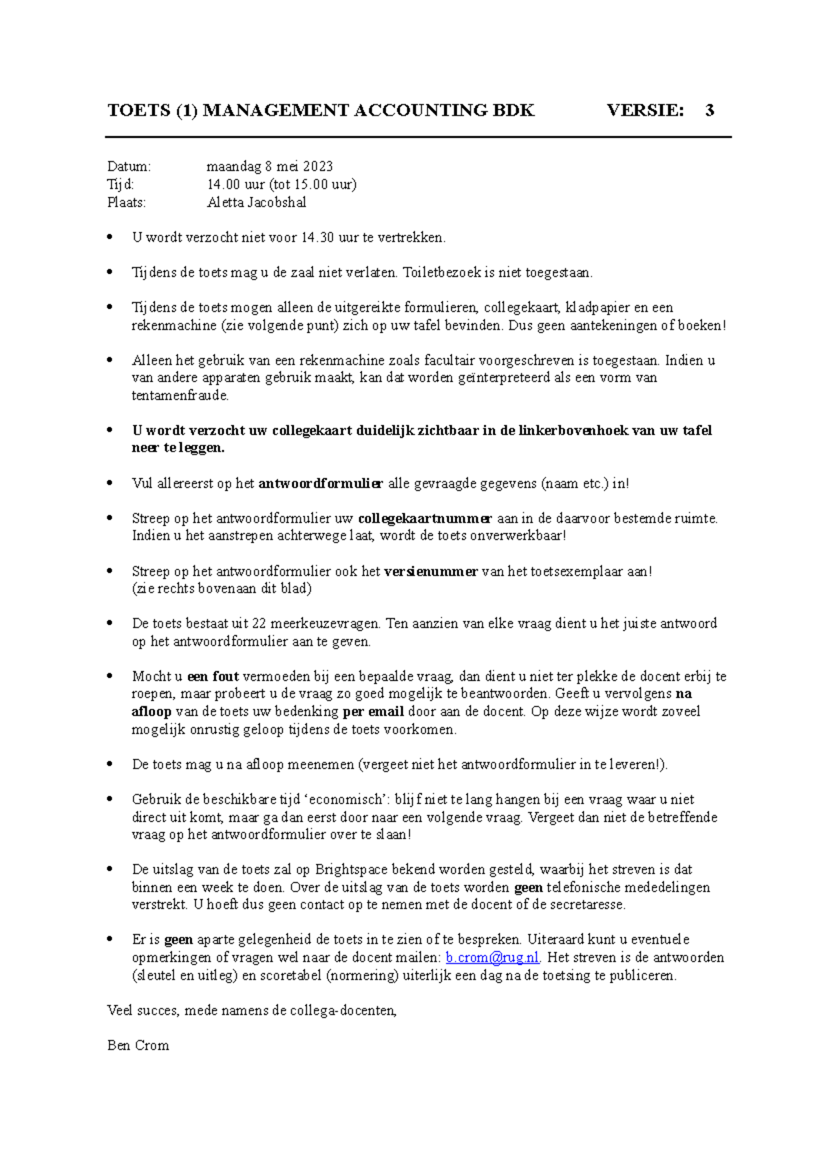MA toets 1 20230508 antwoordversie versie 3 def - TOETS (1) MANAGEMENT ...
