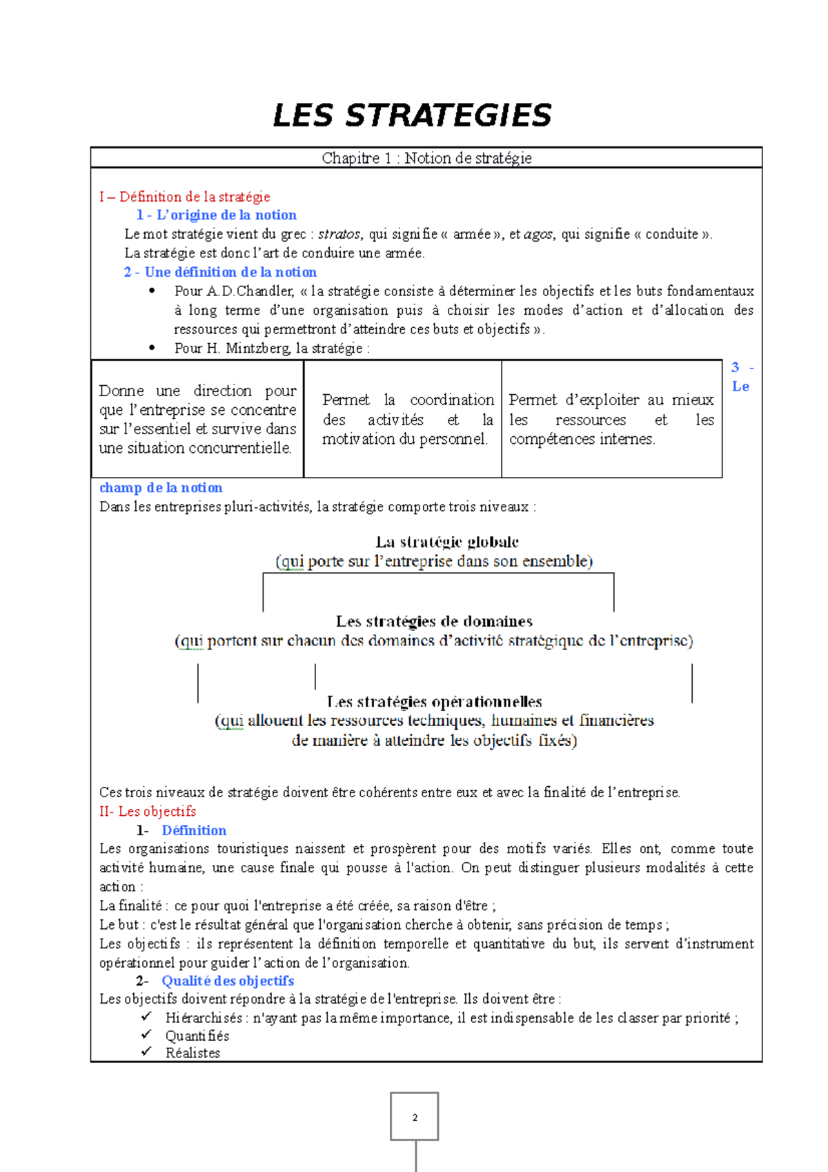La strategie - cours de stratégie - LES STRATEGIES Chapitre 1 : Notion ...