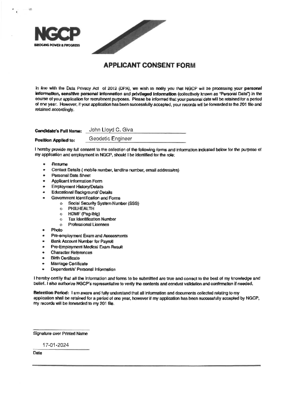 Applicant'S INFO Sheet, Consent FORM AND SELF Declaration OF Income ...