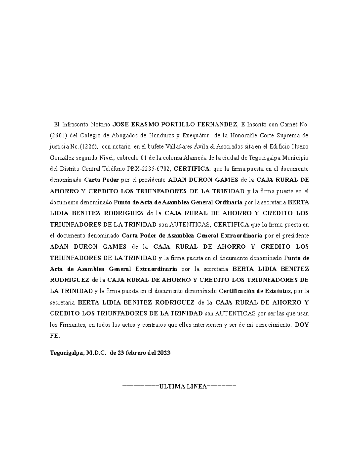 Autentica Carta Poder JOSE Erasmo - El Infrascrito Notario JOSE ERASMO ...