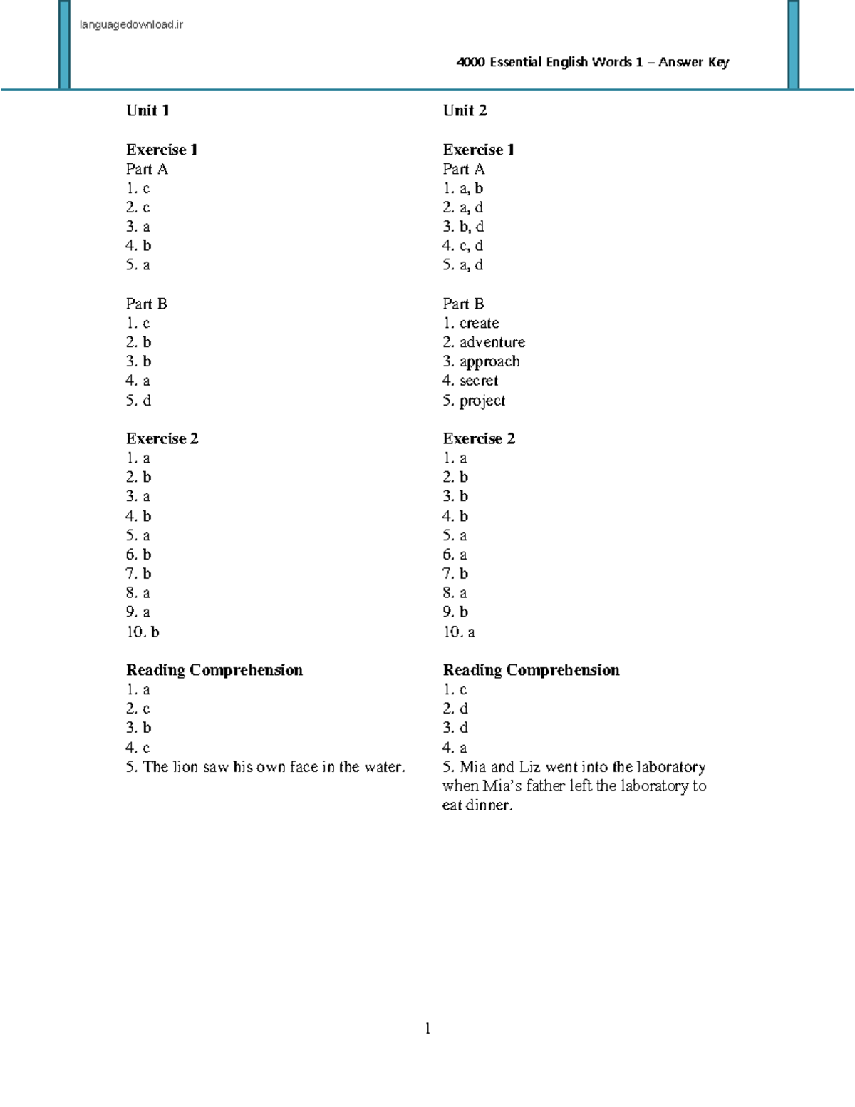 4000 Essential English Words 1 - Answer-Key-1 - 4000 Essential English ...