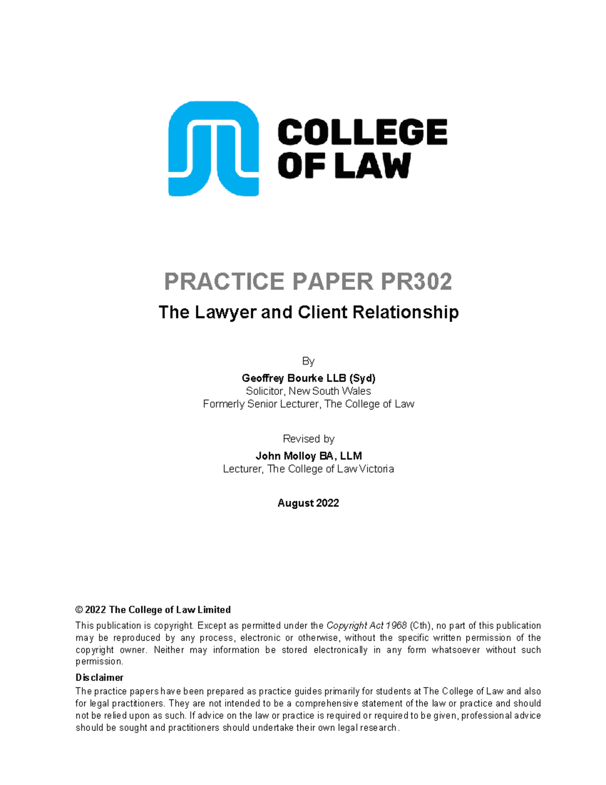 Notes for class - PRACTICE PAPER PR The Lawyer and Client Relationship ...