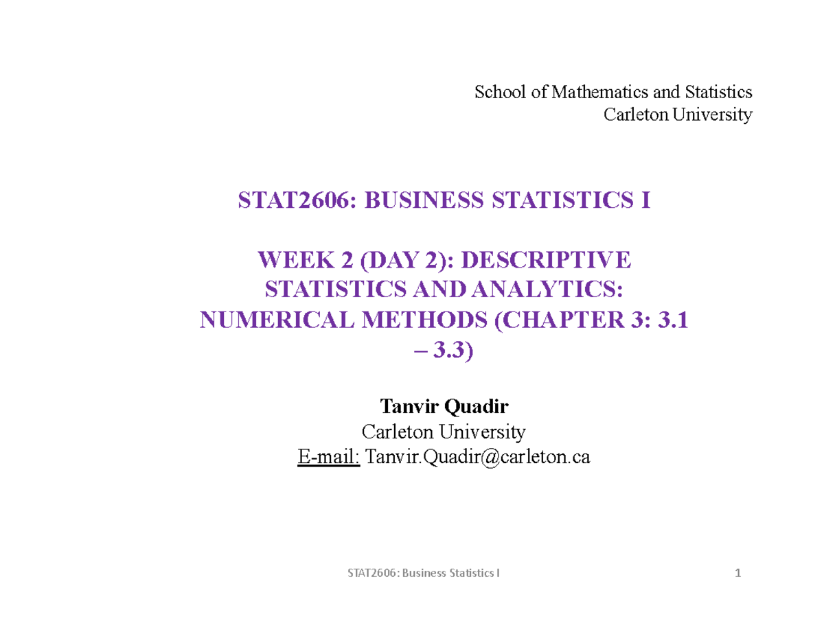 Week 2 (Day 2 - Chapter 3) - Warning: TT: undefined function: 32 STAT2606: BUSINESS STATISTICS I ...