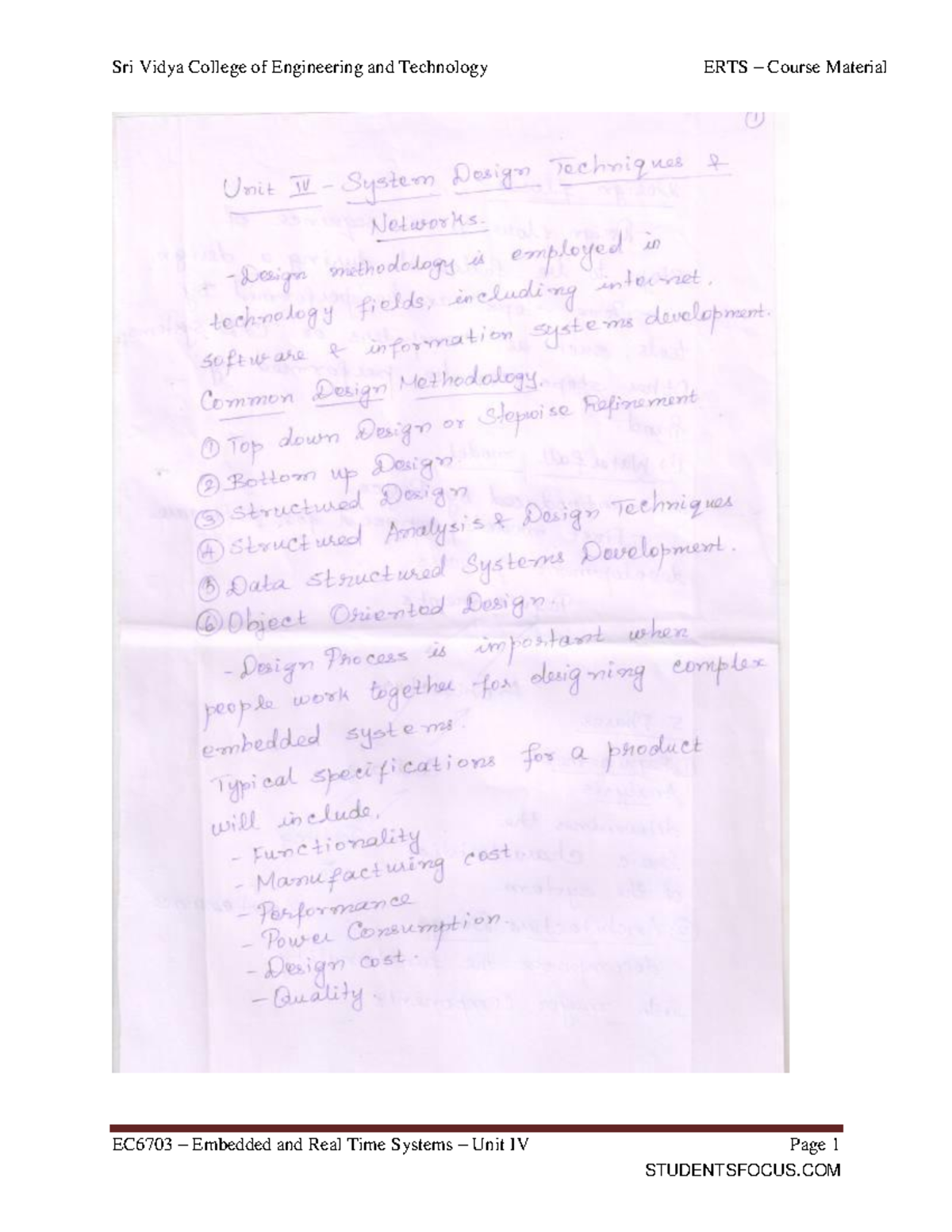 Unit4: Realtime operating systems - Sri Vidya College of Engineering and Technology ERTS ...