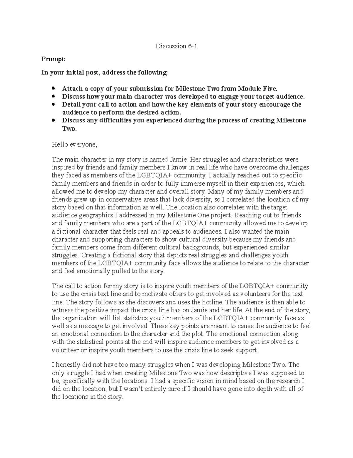 COM 326 Discussion 6 - Discussion 6- Prompt: In your initial post ...
