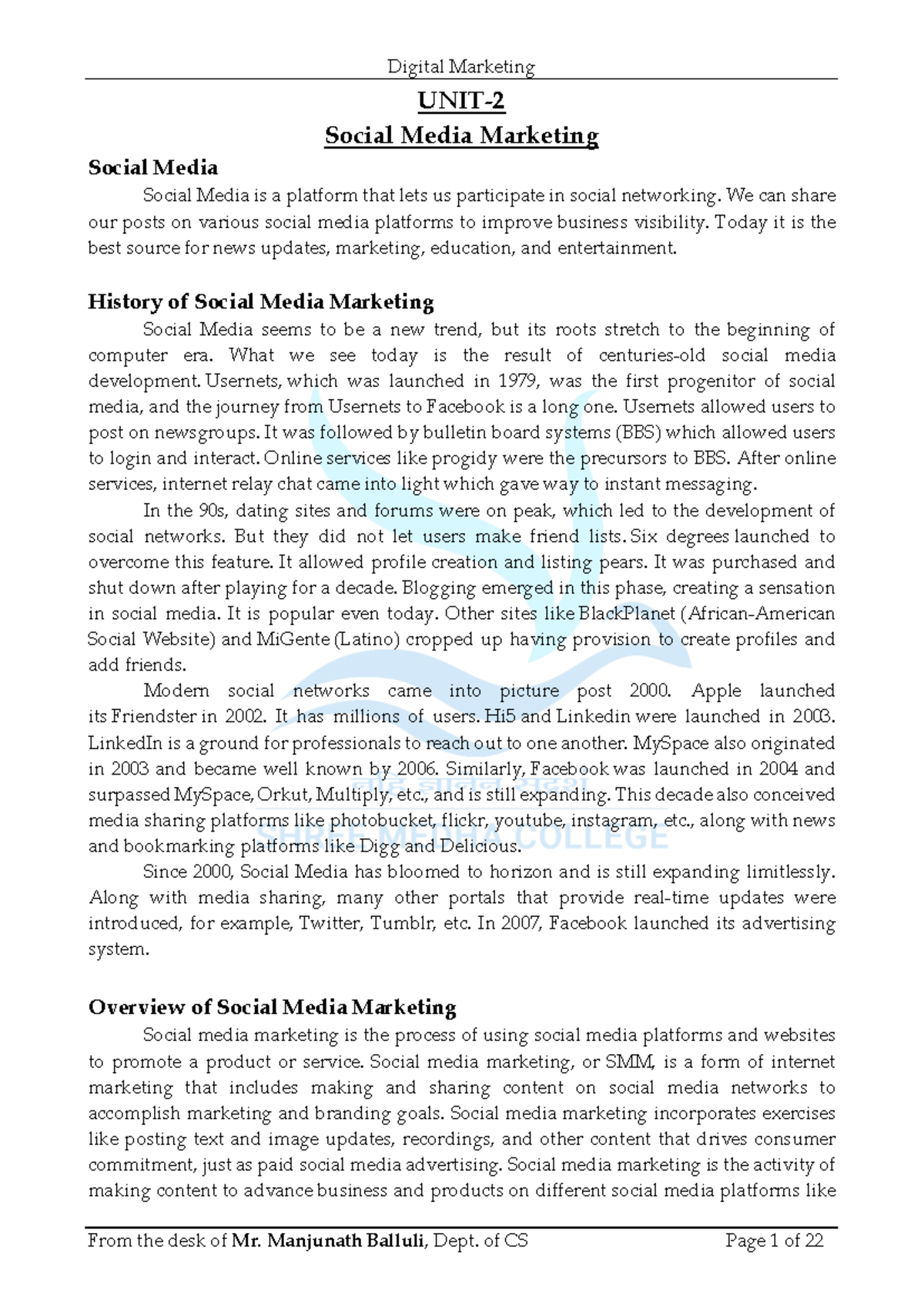 Dm2 - good - UNIT- 2 Social Media Marketing Social Media Social Media ...