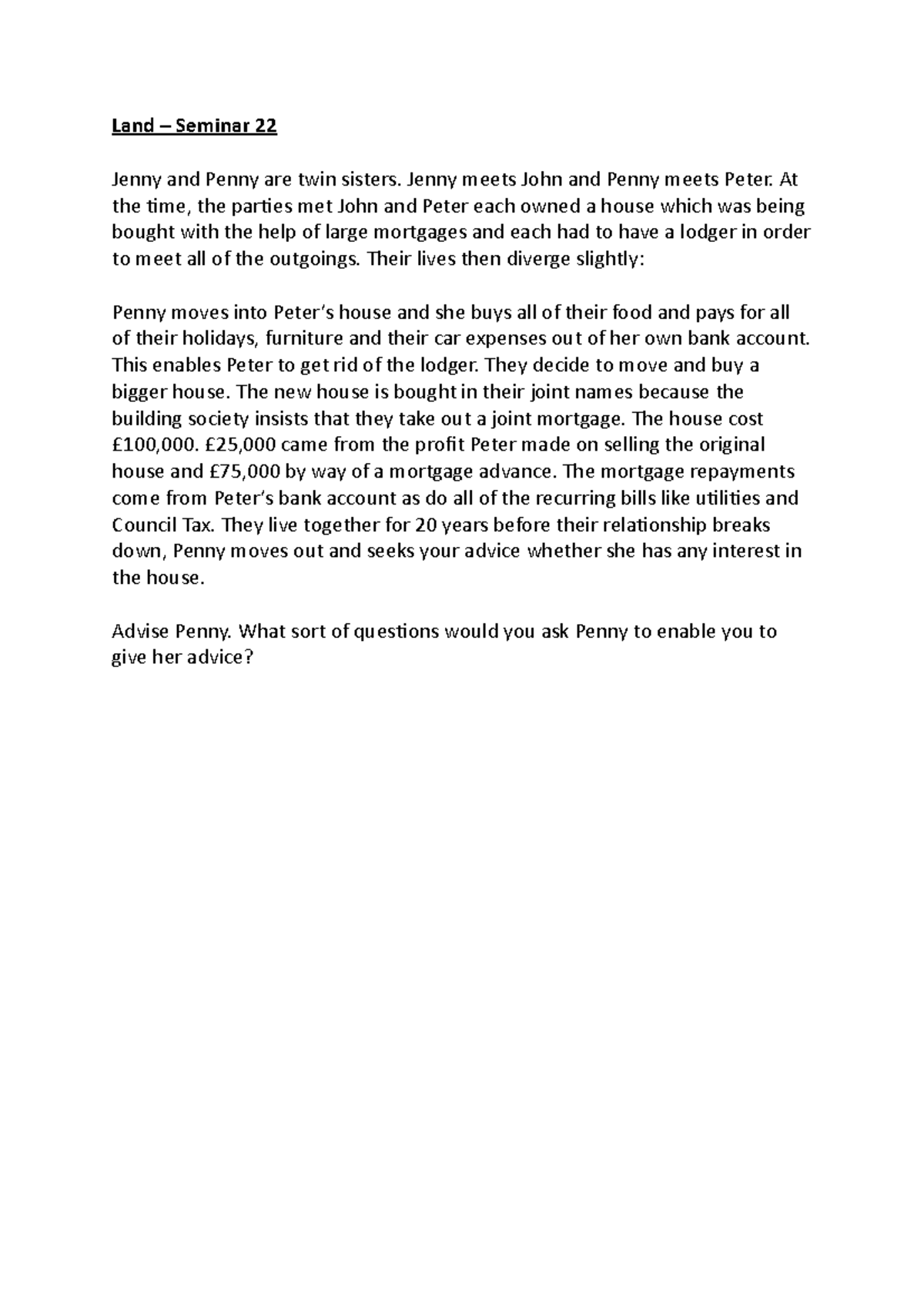 W22 Seminar - Lecture notes 22 - Land – Seminar 22 Jenny and Penny are ...