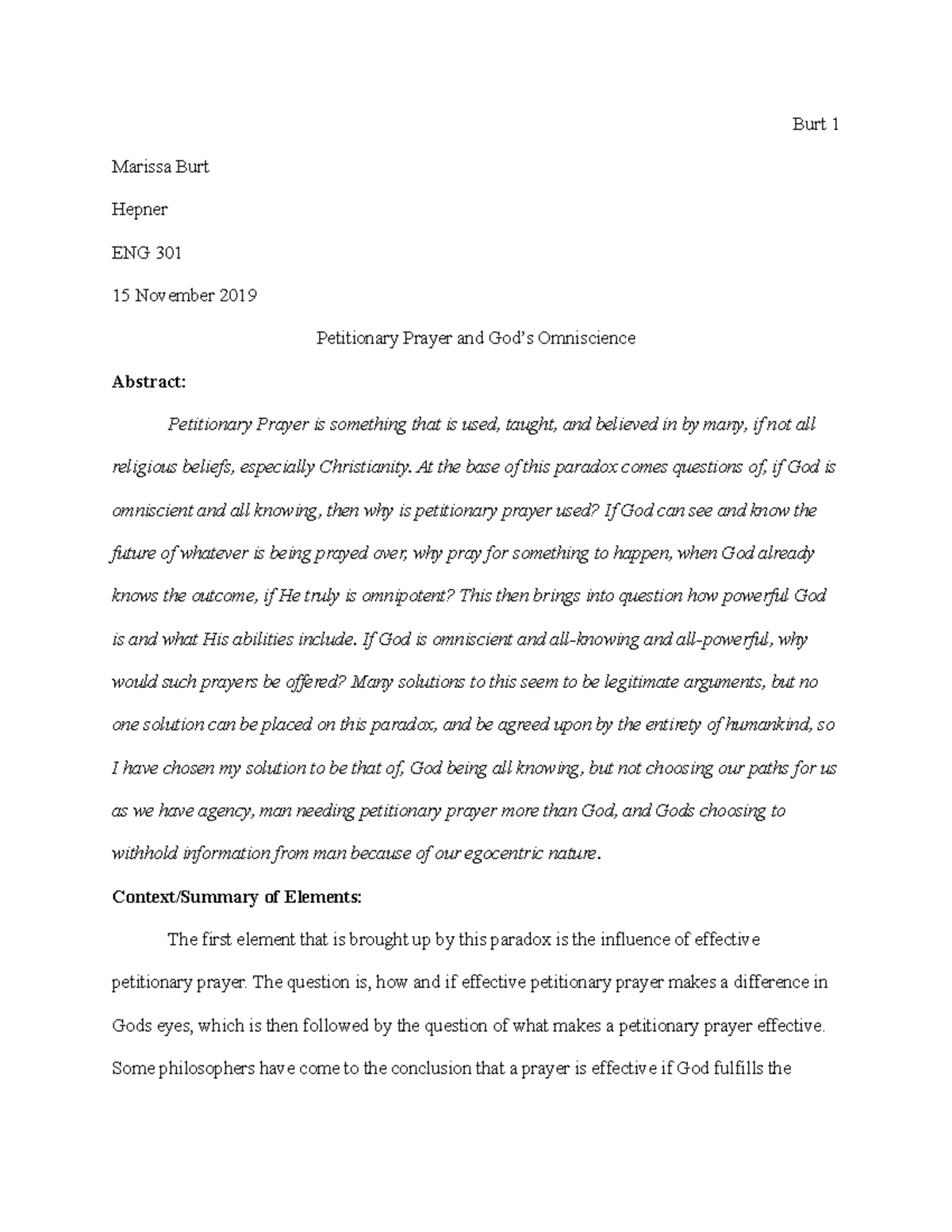 Paradox Paper - Grade: A+ - Marissa Burt Hepner ENG 301 15 November ...