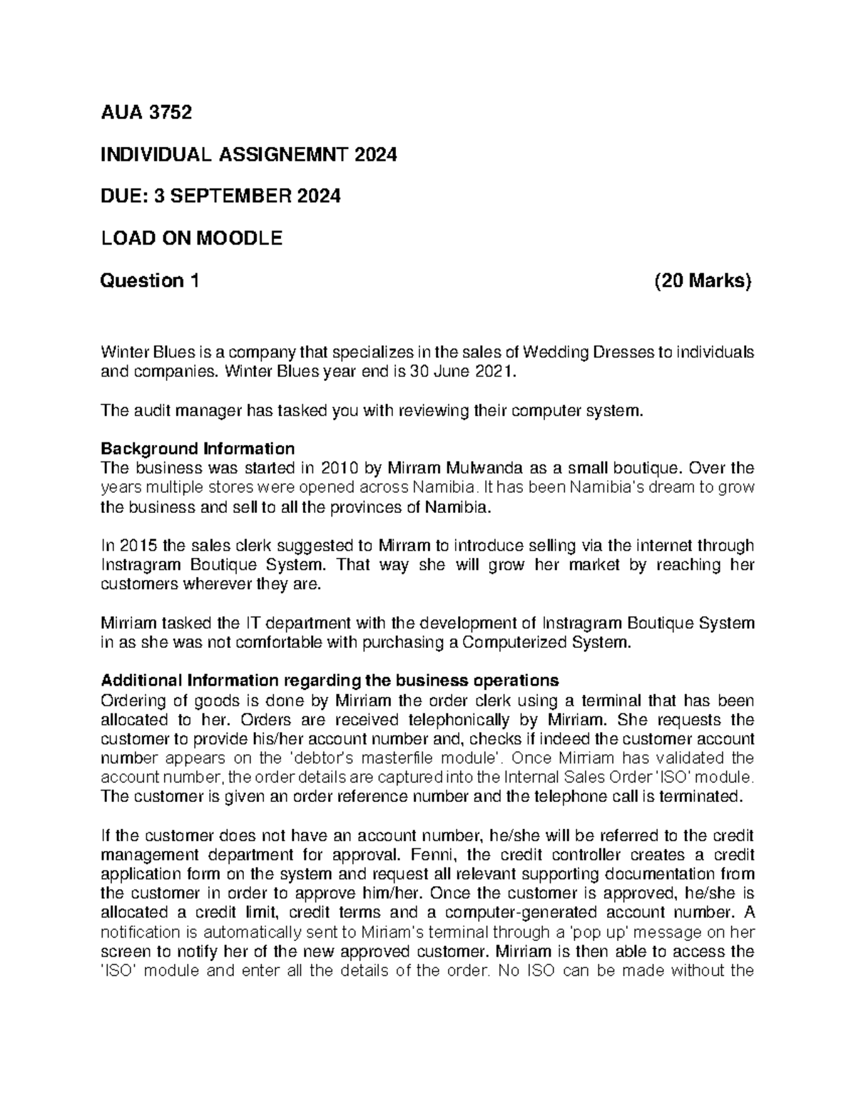 AUA 3752 Individual Assignment 2024 - AUA 3752 INDIVIDUAL ASSIGNEMNT ...