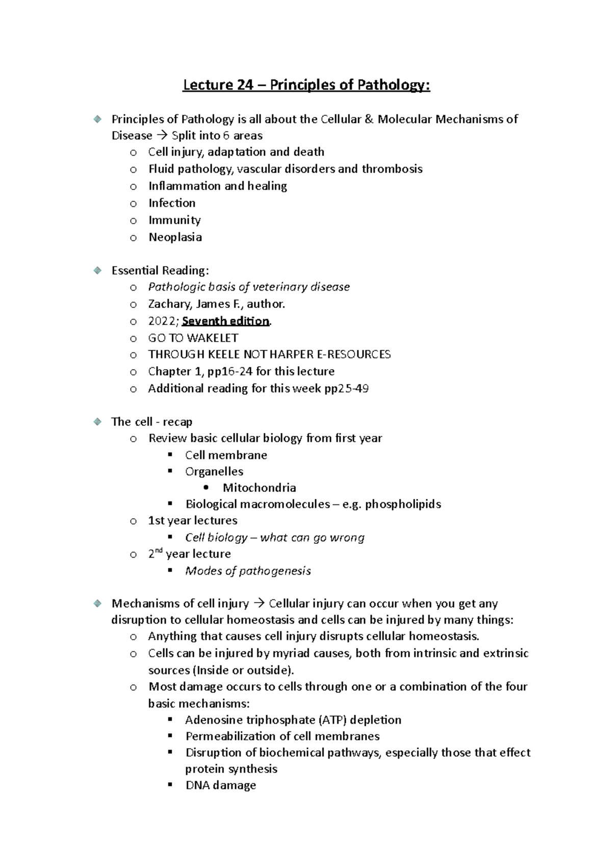 Lecture 24– Principles of Pathology - Lecture 24 – Principles of ...