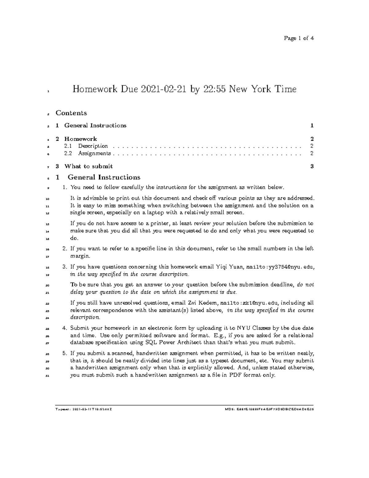 Assignment 02- DBS - 1 Homework Due 2021-02-21 by 22:55 New York Time 2 ...