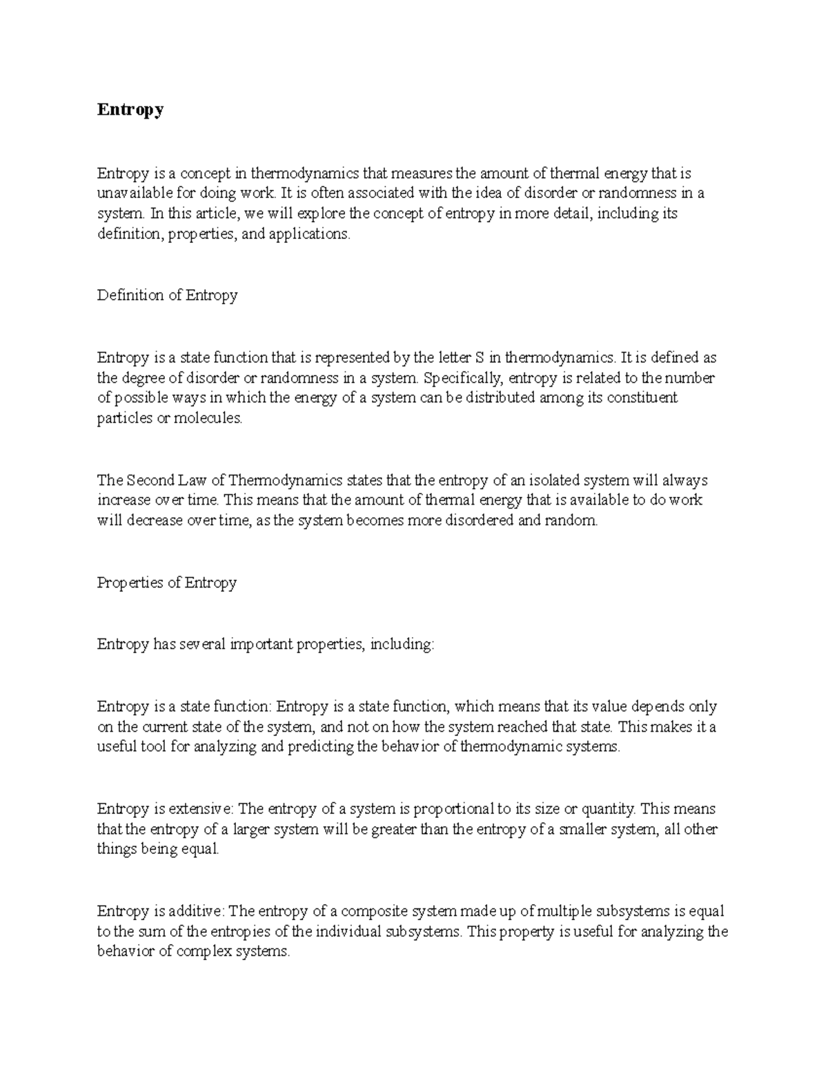 Entropy - Entropy Entropy is a concept in thermodynamics that measures ...