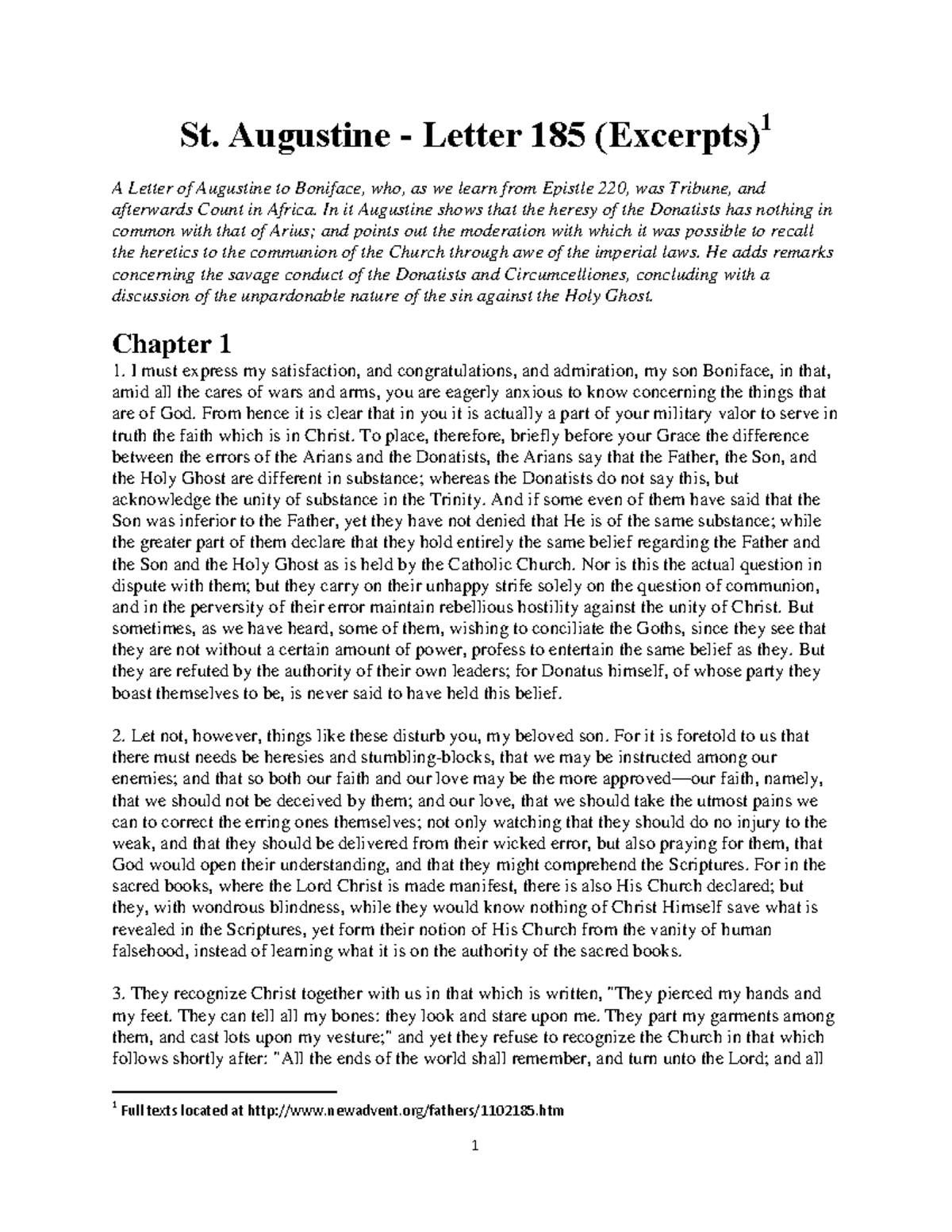 Augustine - Letter 185 Excerpts - St. Augustine - Letter 185 (Excerpts ...