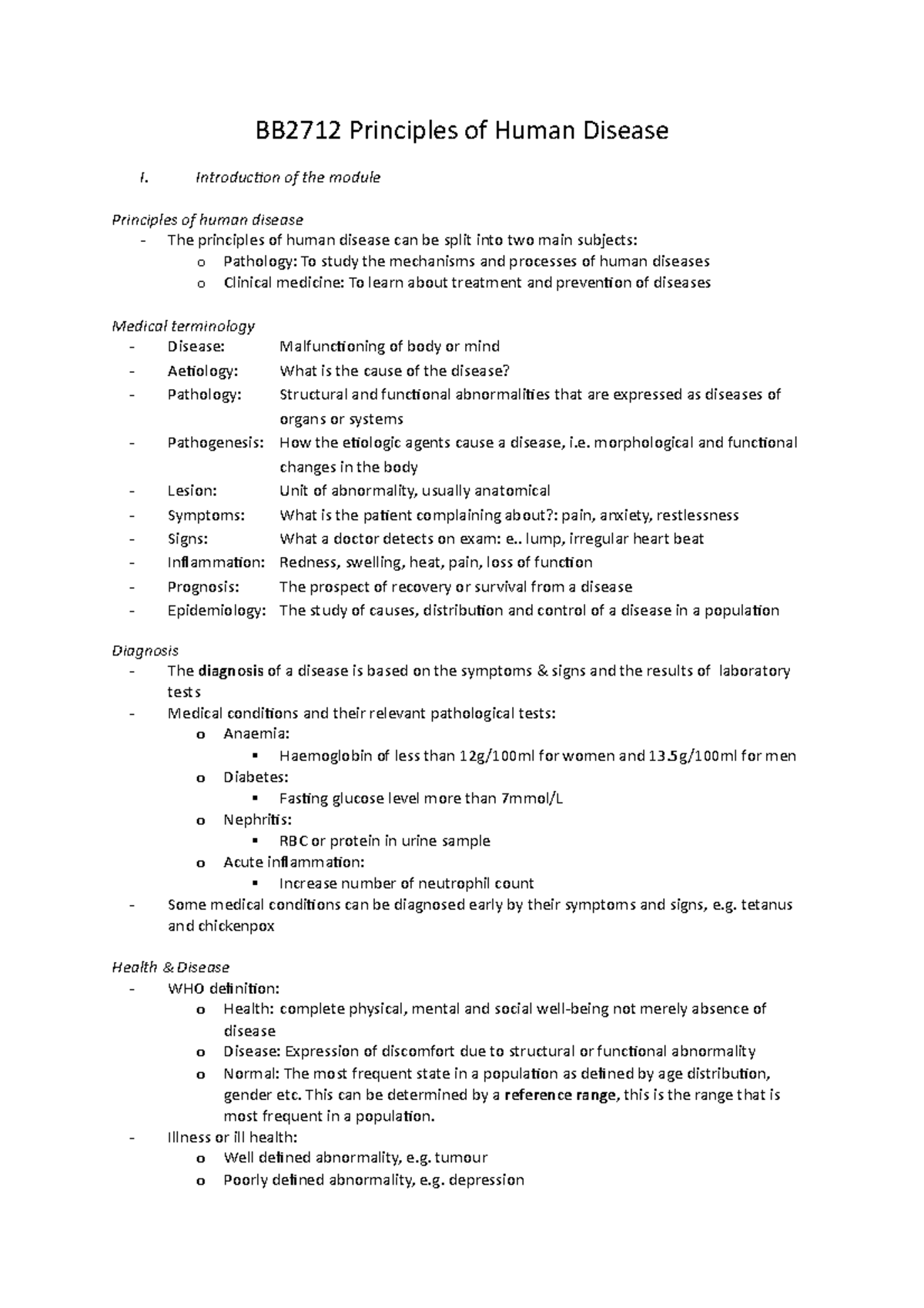 BB2712 Principles of Human Disease - Introduction of the module ...