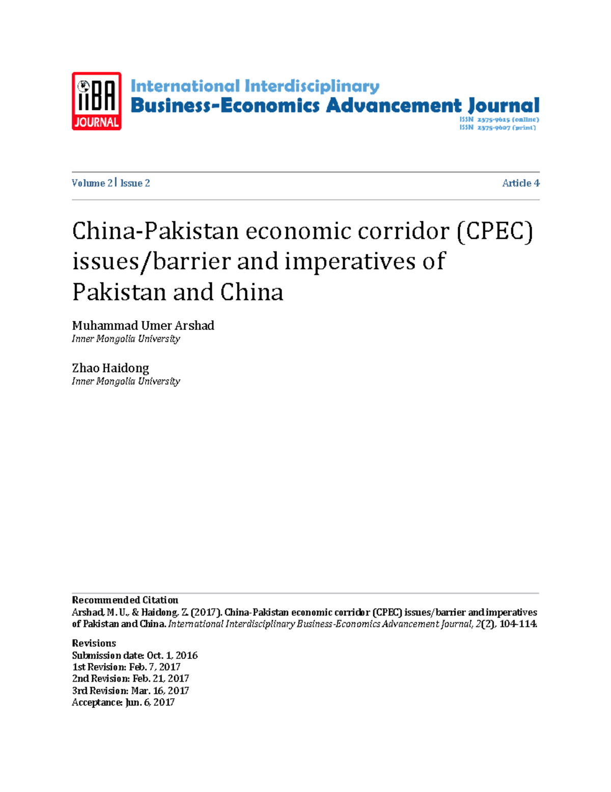 China-Pakistan economic corridor (CPEC) issues barrier and imperatives ...