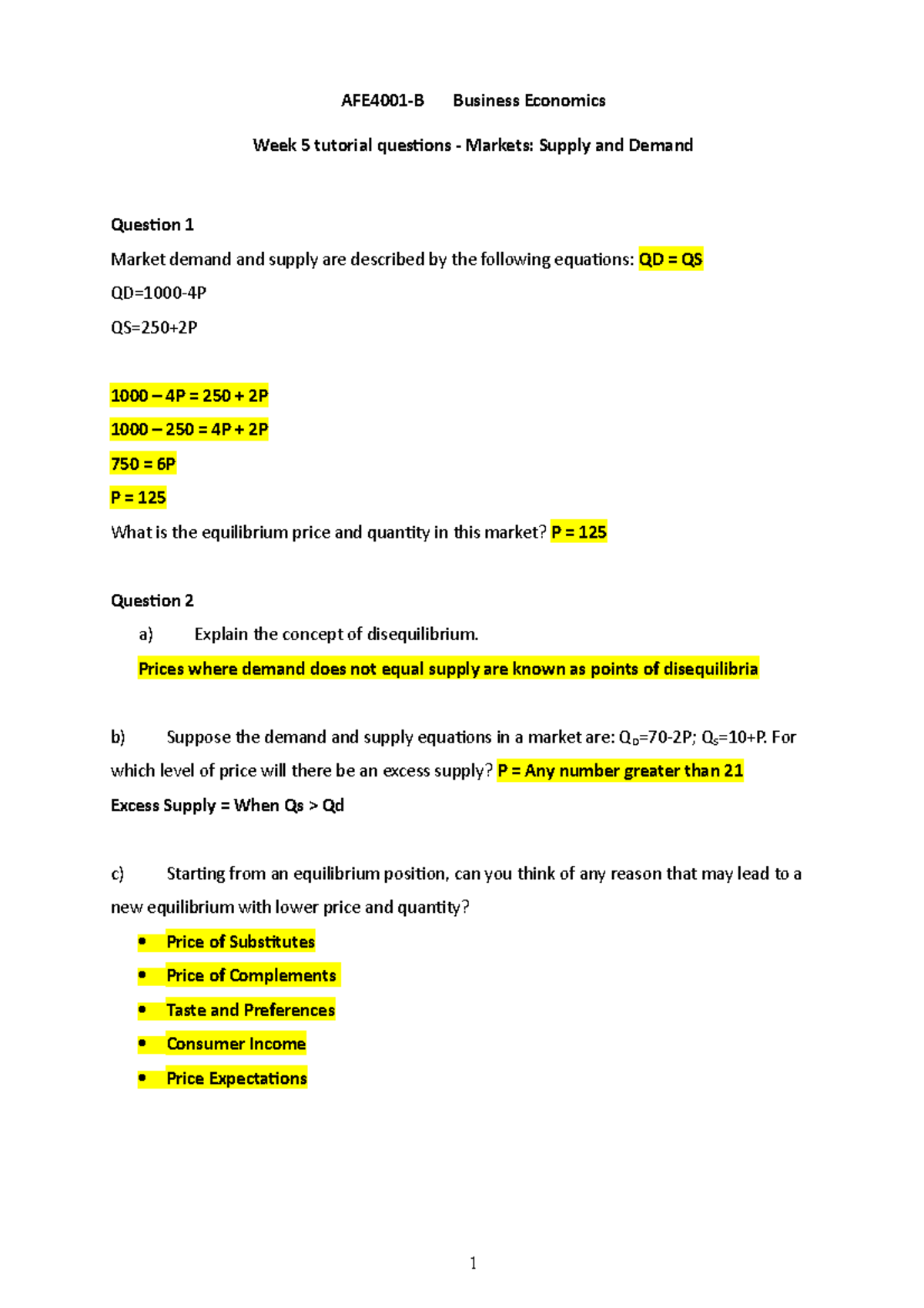Business Economics Tutorial 5 - AFE4001-B Business Economics Week 5 ...