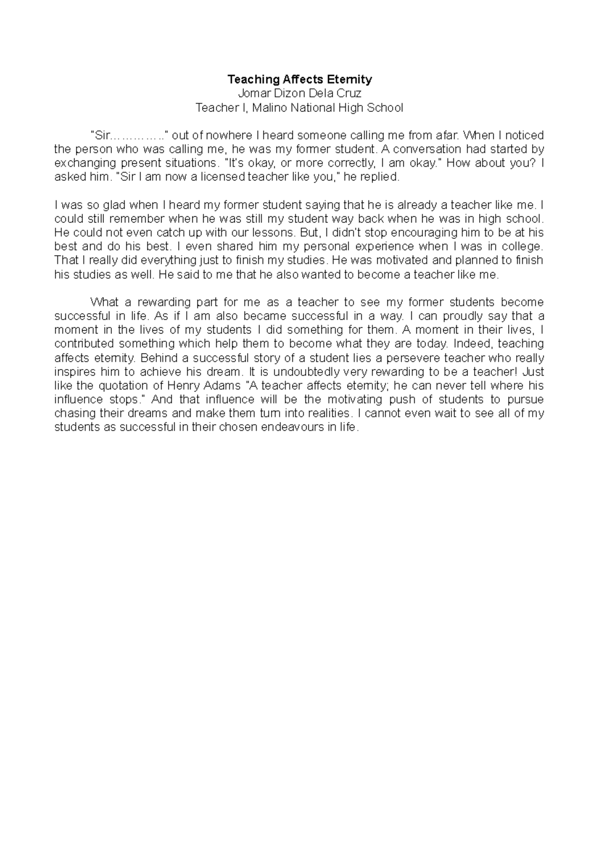 Article 1 (final) - Teaching Affects Eternity Jomar Dizon Dela Cruz ...