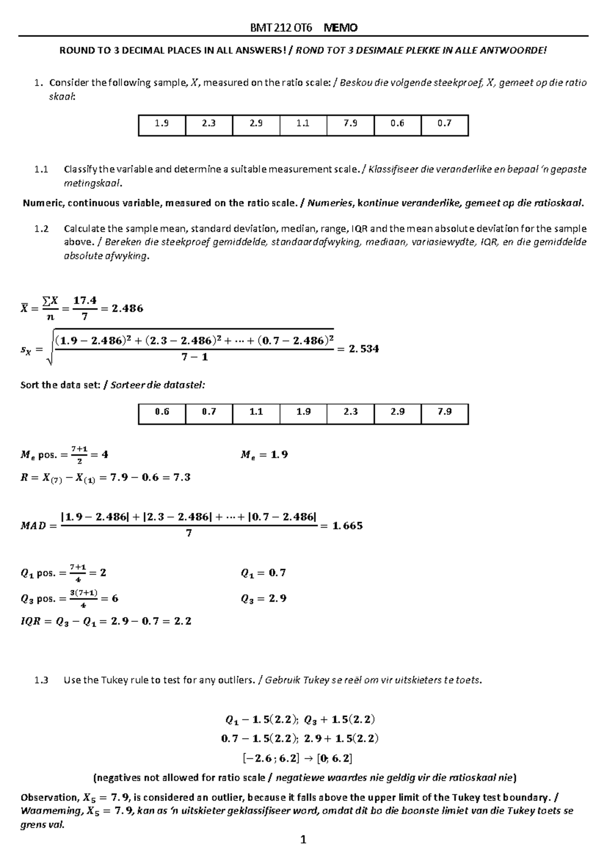 Tutorial 6 Memo 0680416 a9f53b49a33abc1adf32030 b9 - BMT 2 12 OT 6 MEMO ROUND TO 3 DECIMAL ...