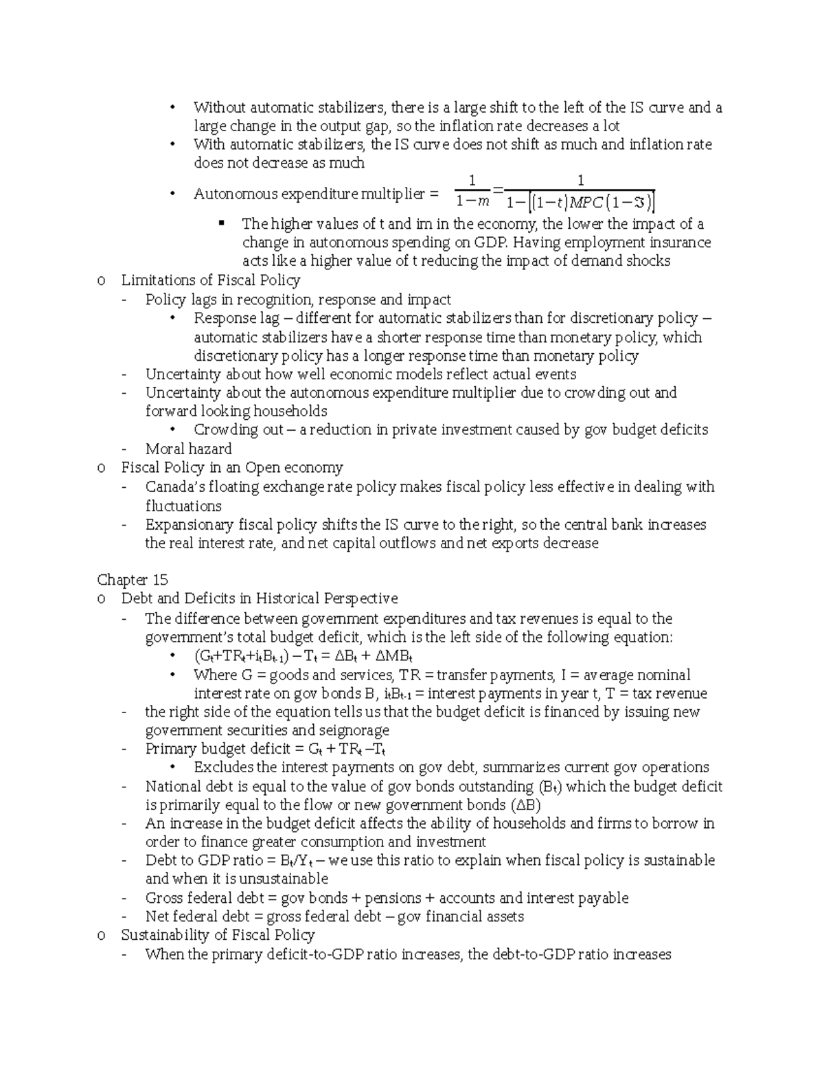 Econ notes-4 - Econ notes-4 - Without automatic stabilizers, there is a ...