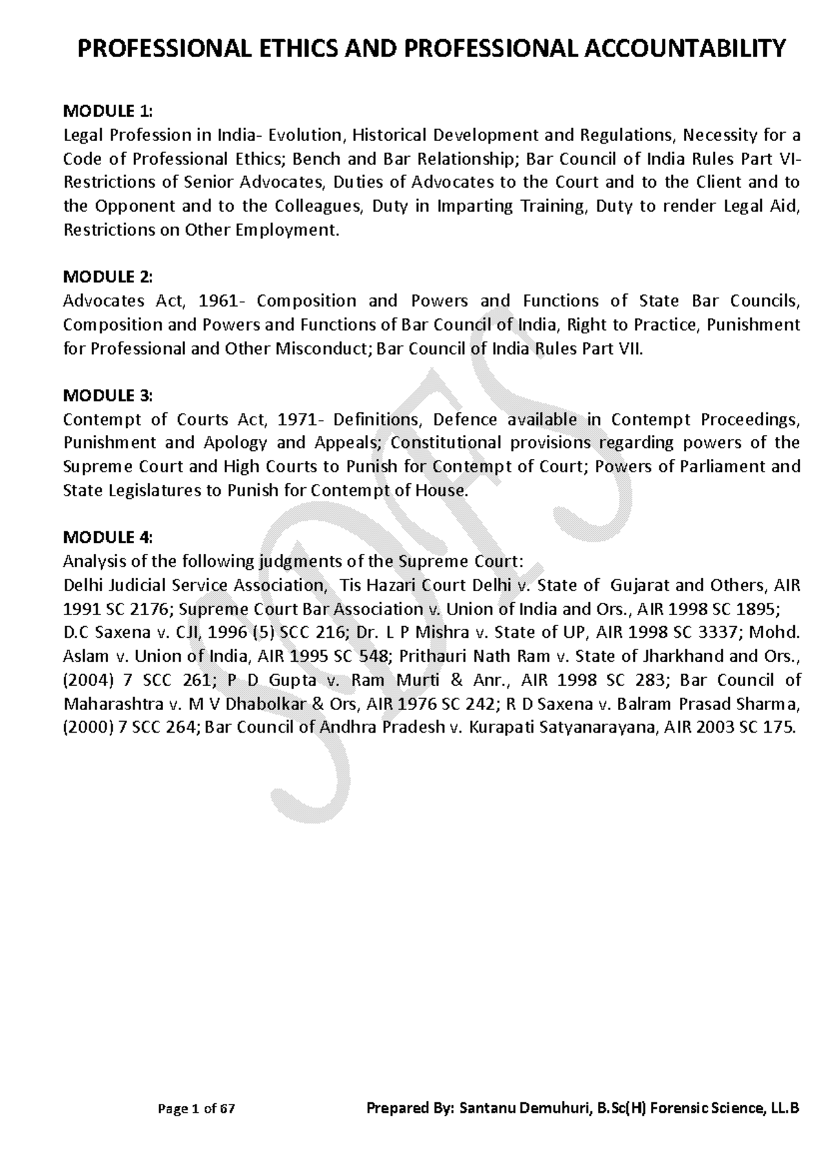 Professional Ethics - Santanu Demuhuri - PROFESSIONAL ETHICS AND ...