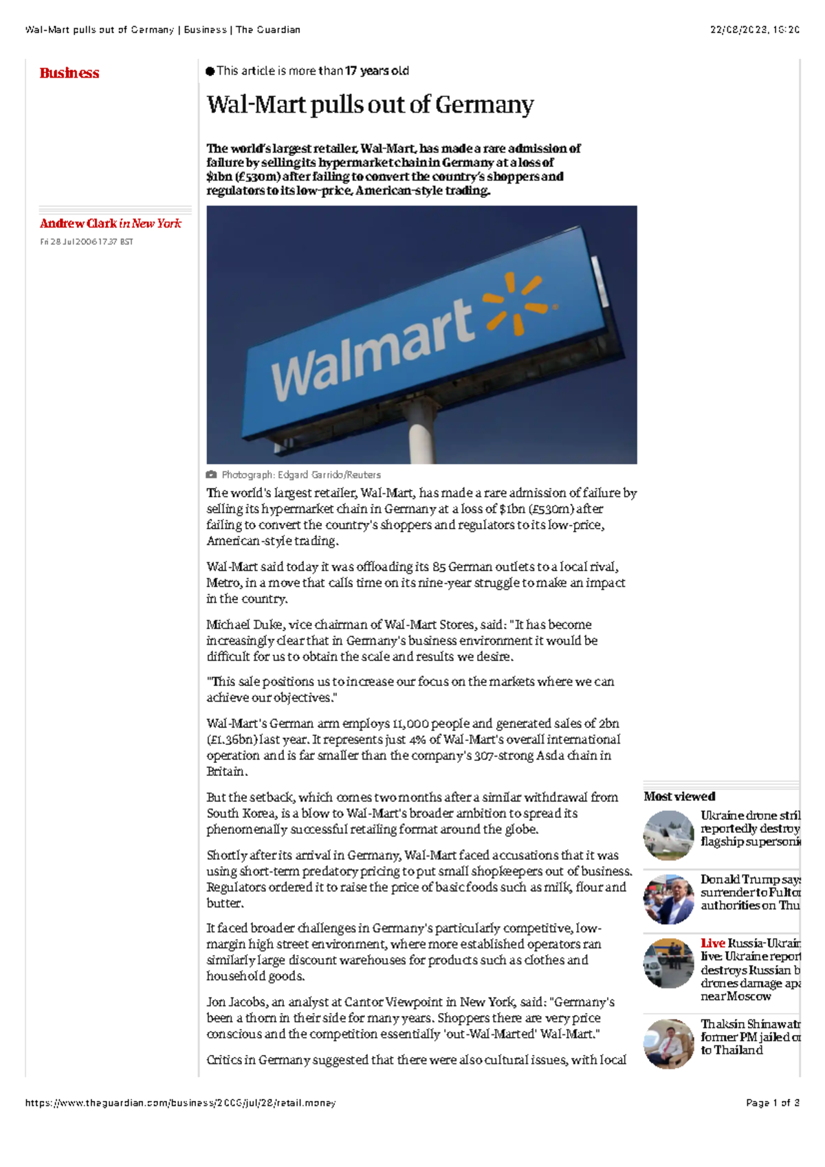 Wal-Mart pulls out of Germany Business The Guardian - Wal-Mart pulls ...