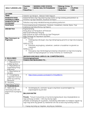 Salaysay sa Filipino - Pangalan:_________________________ Score:_______ Seksyon: Petsa ...