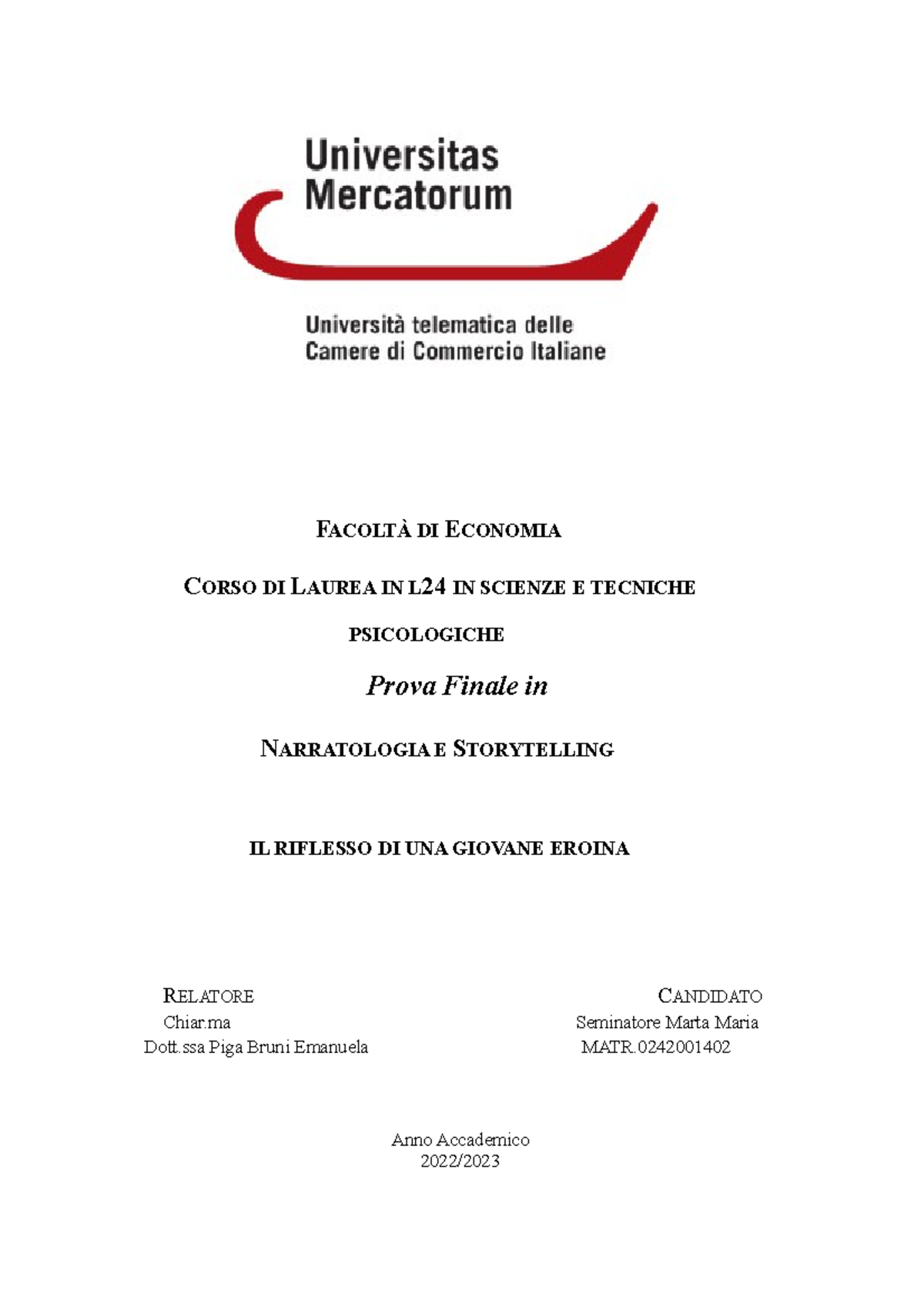 Marta Introduzione - indice bibliografia - FACOLTÀ DI ECONOMIA CORSO DI ...
