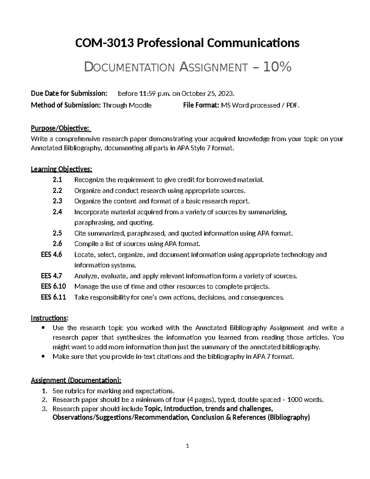 Documentation Assignment - COM 3013 - COM-3013 Professional Communications DOCUMENTATION ...