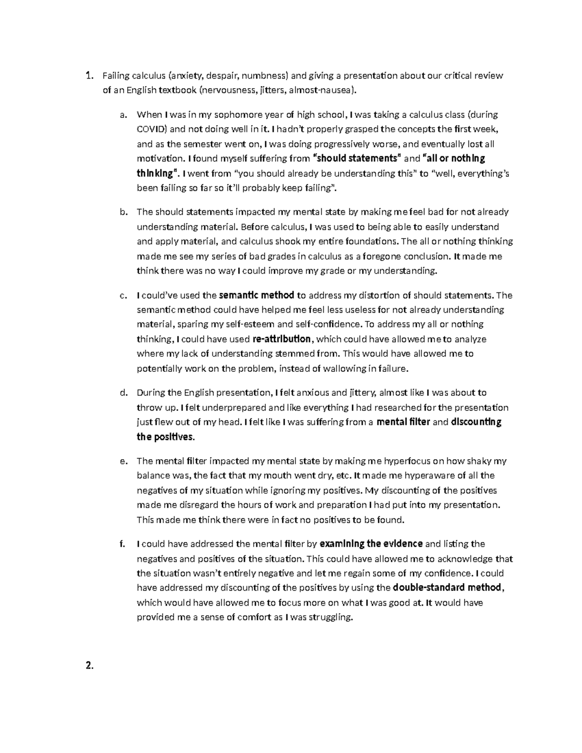 IDST Wk 5 HW - Week 5 Homework - Failing calculus (anxiety, despair, numbness) and giving a ...