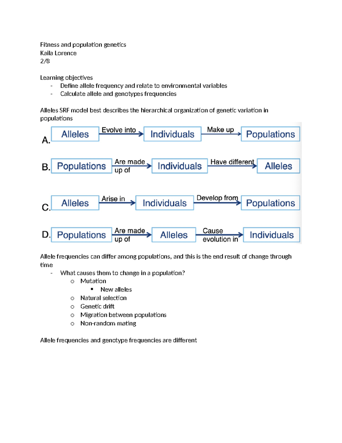 Fitness and population genetics 2:8 - Fitness and population genetics ...