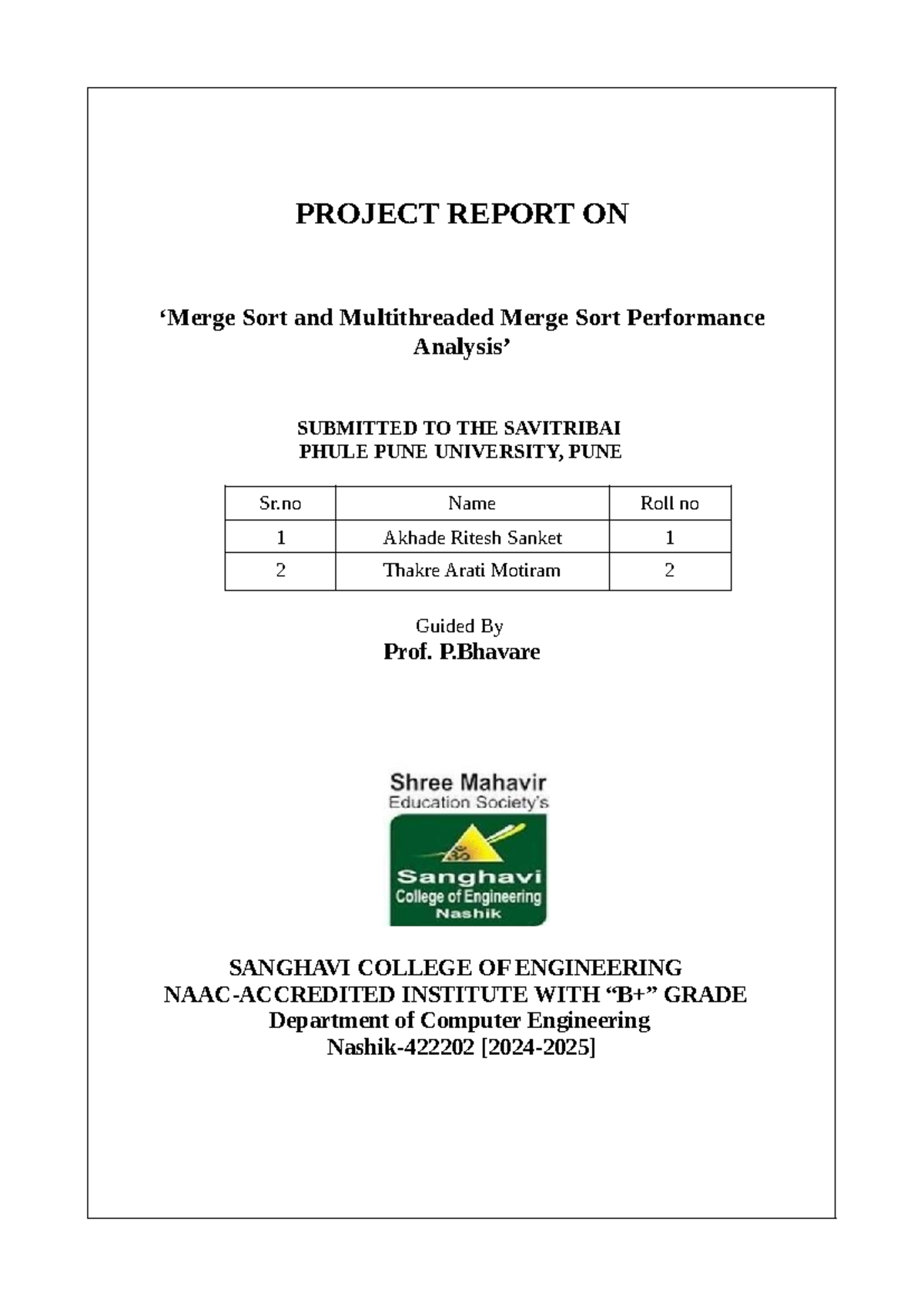 Ritesh DAA Minipro - Mini project for DAA. - PROJECT REPORT ON ‘Merge ...