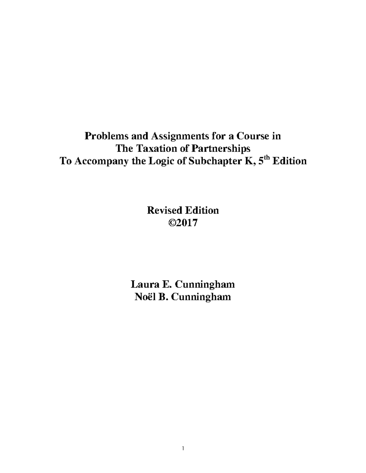 Cunningham Partnership Tax Problems and Assignment - Problems and ...