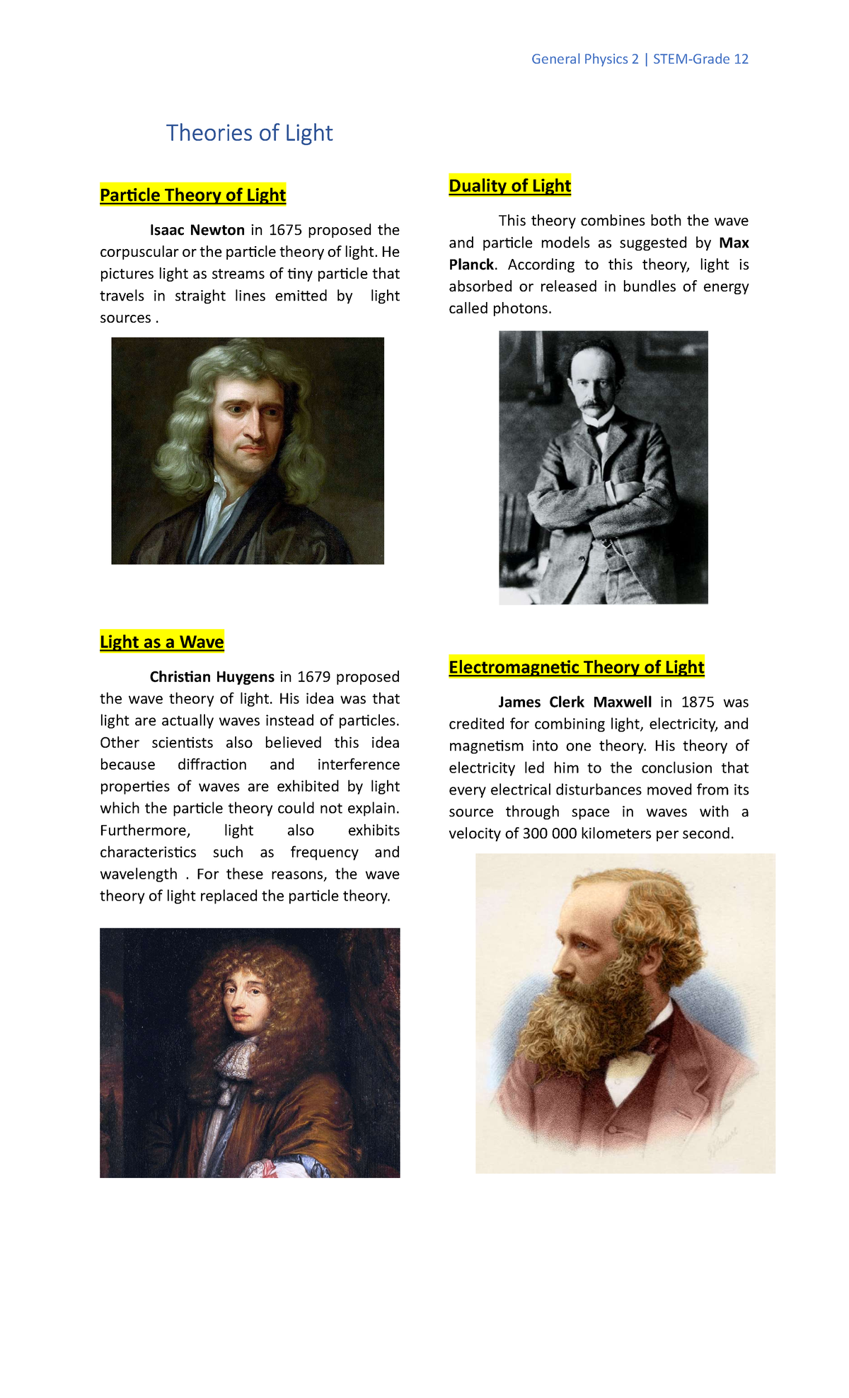 Theories-of-light notes - General Physics 2 | STEM-Grade 12 Theories of ...