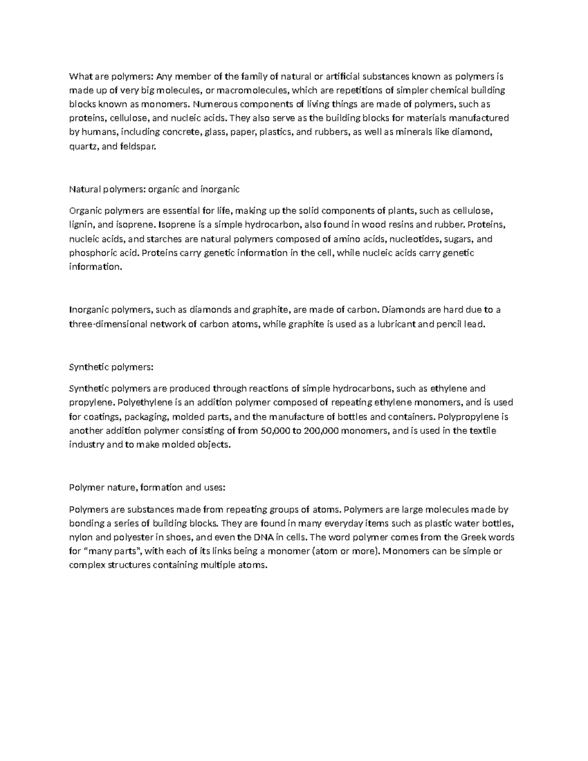 What are polymers - Numerous components of living things are made of ...