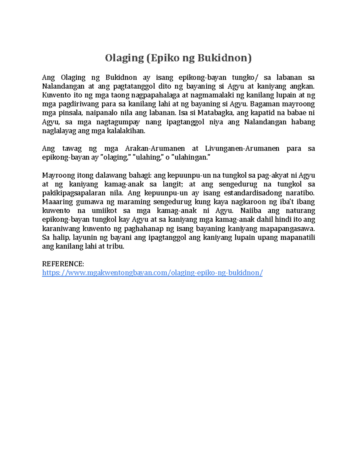 Epiko- Mindanao - for bsn only - Olaging (Epiko ng Bukidnon ...
