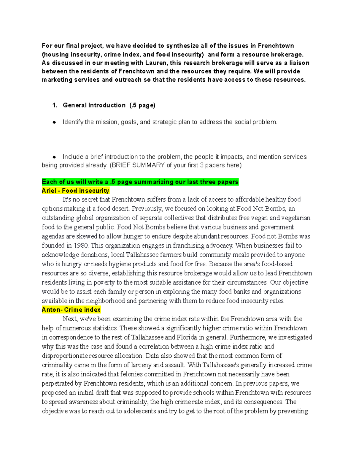 Prewrite Frame for Project Paper - For our final project, we have ...