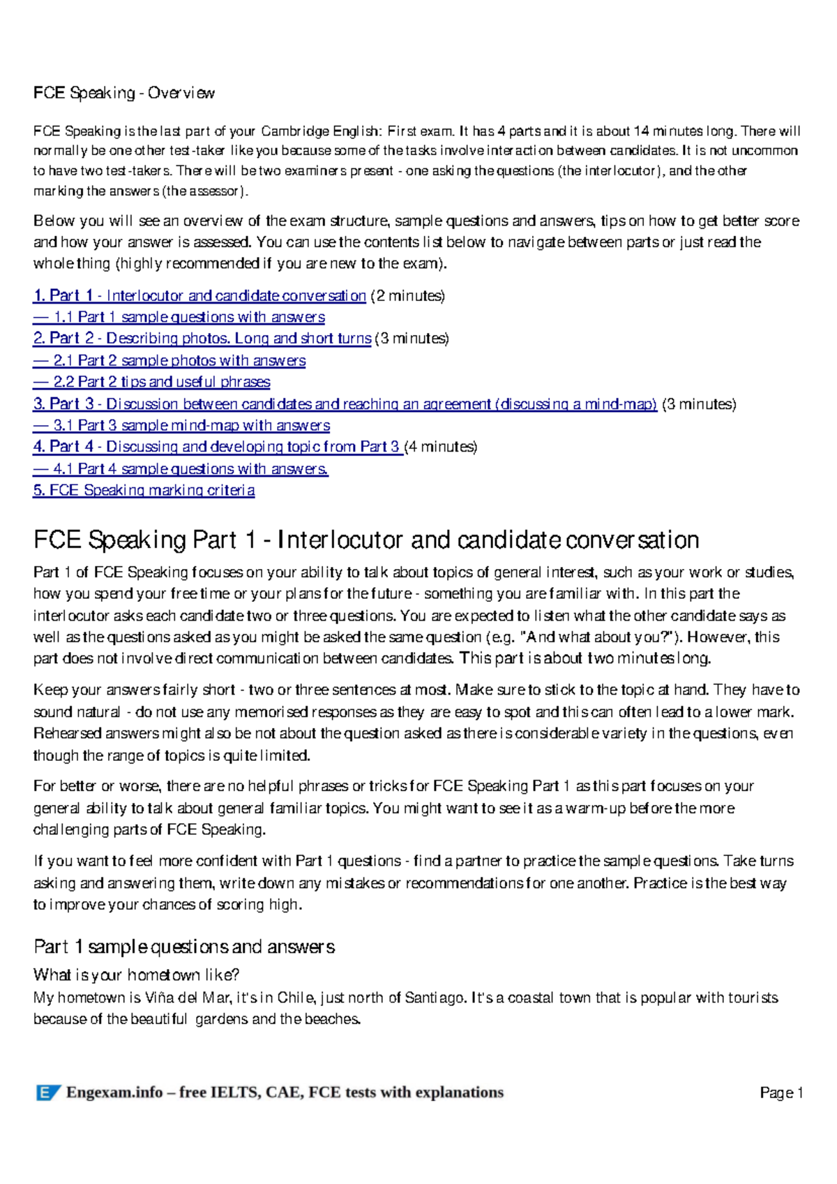 FCE Speaking Overview - FCE - FCE Speaking is the last part of your ...