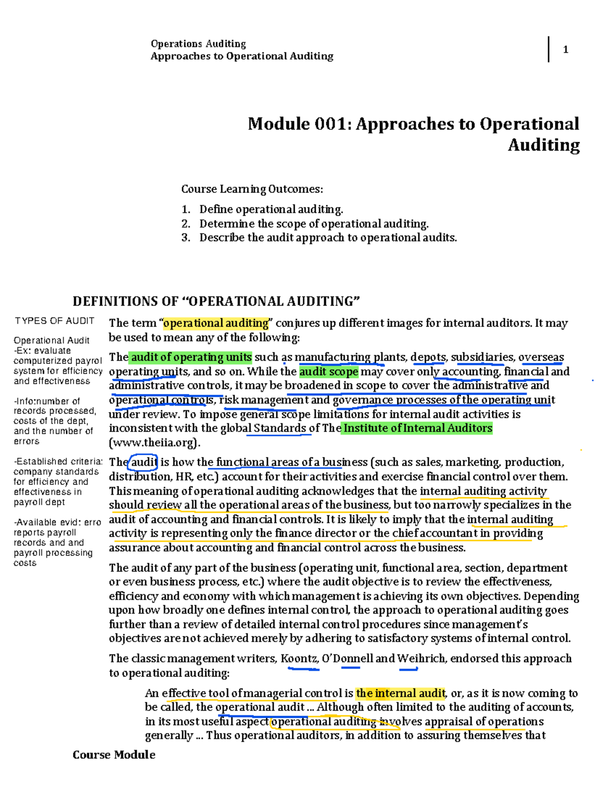 Module 001 Approaches to Operational Auditing - Operations Auditing Approaches to Operational ...