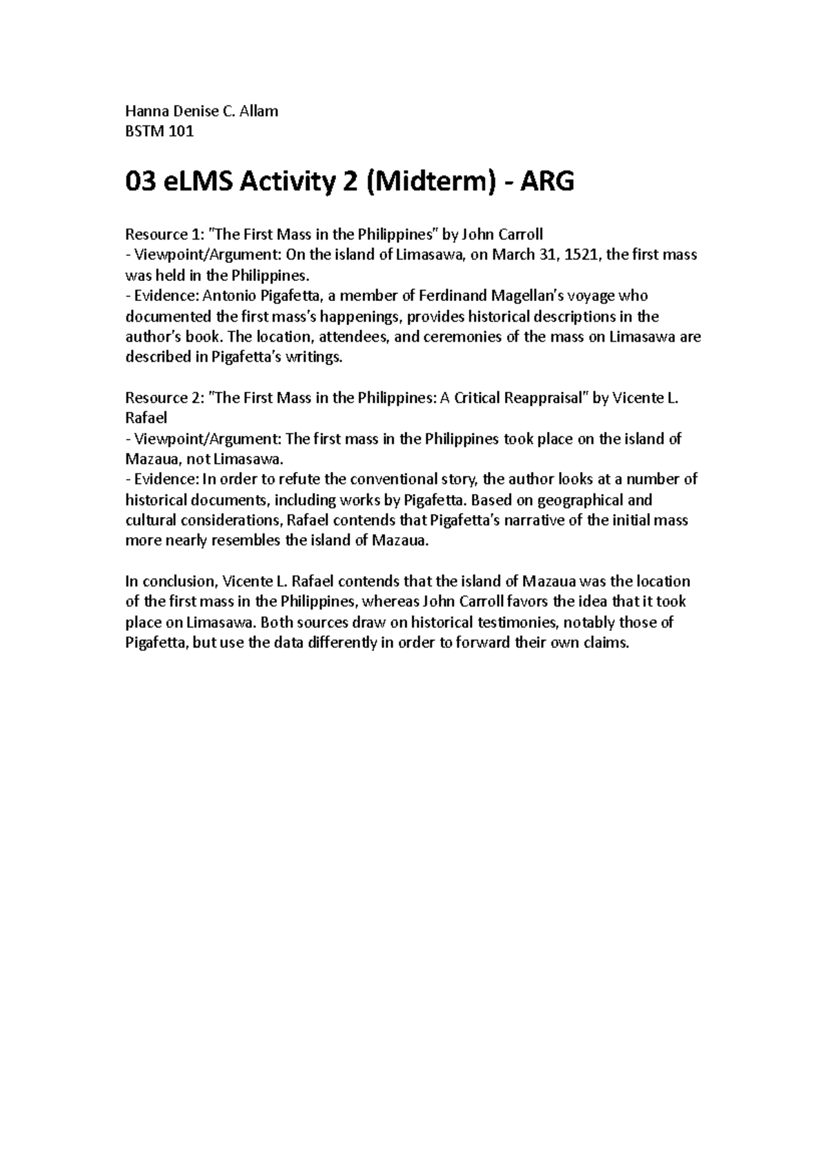 Hanna Denise C - mandatory assignments - Hanna Denise C. Allam BSTM 101 ...