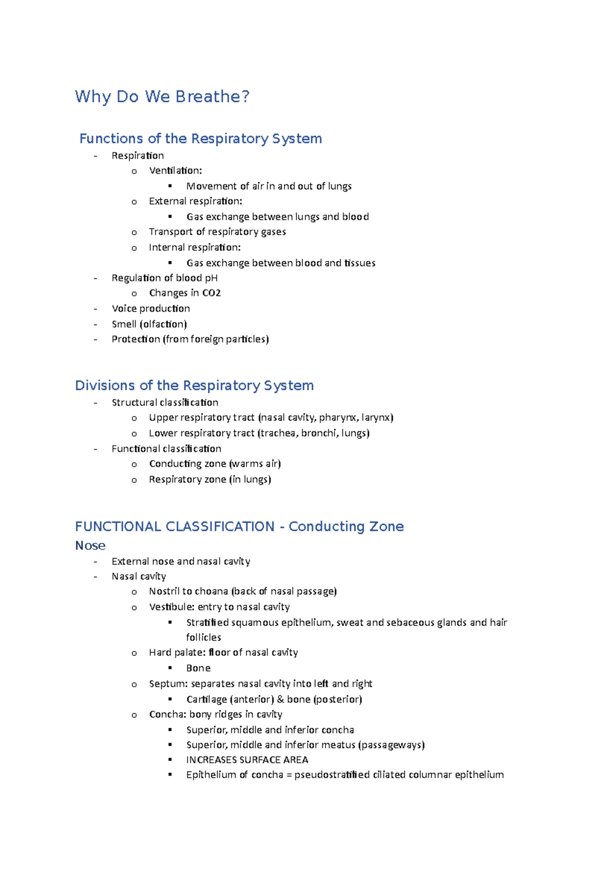 Why Do We Breathe - Lecture notes N/A - Why Do We Breathe? Functions of ...