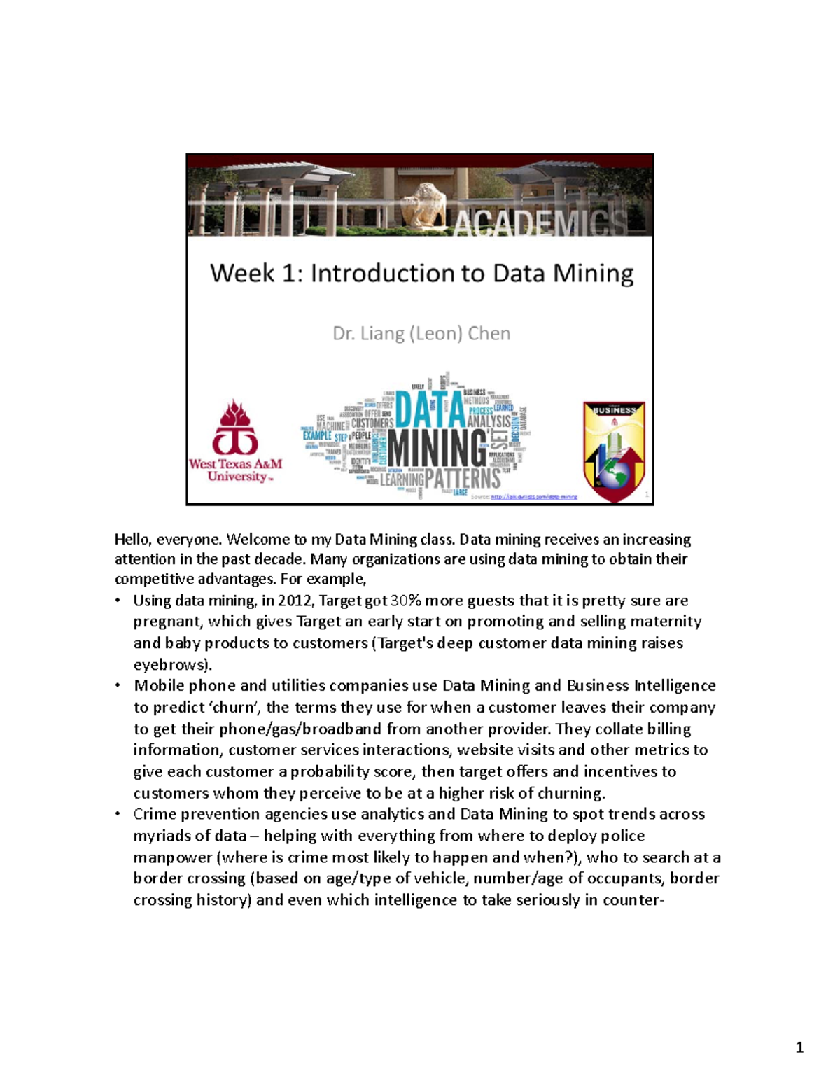 Week 01 Introduction to DM notes - Warning: TT: undefined function: 22 ...