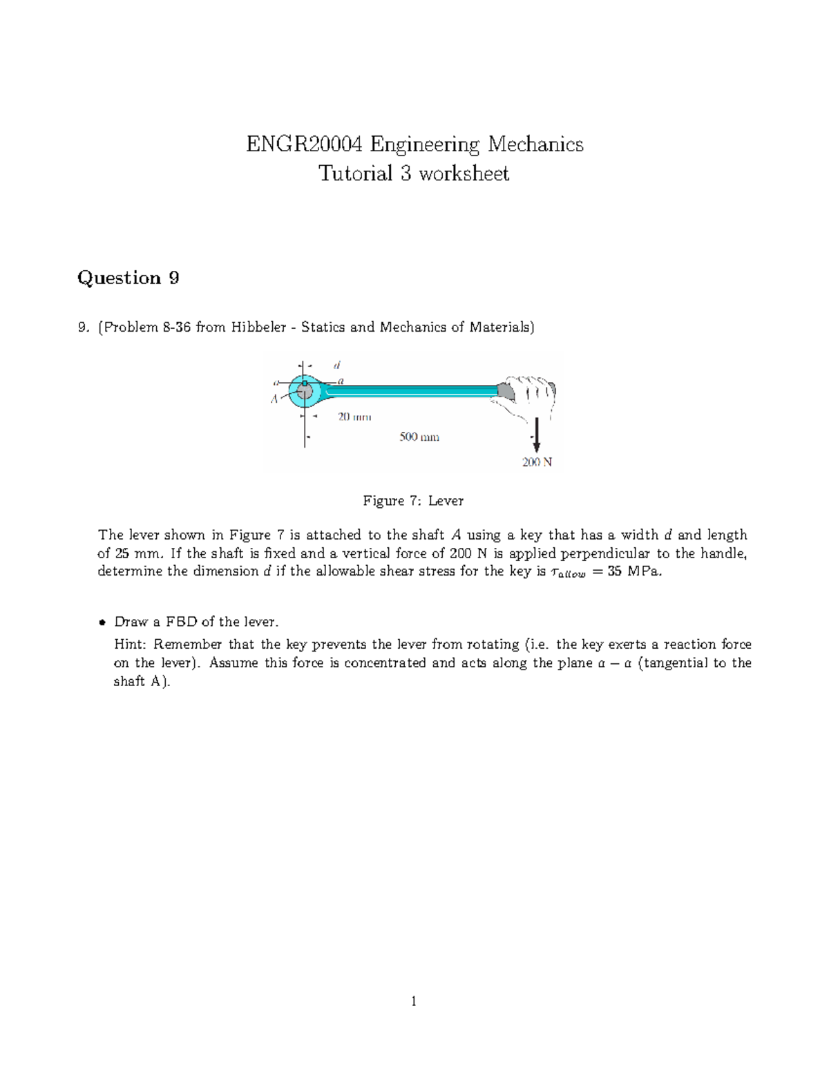 Worksheet 03 - Tutorial Problems from Week 3 - ENGR20004 - ENGR20004 ...