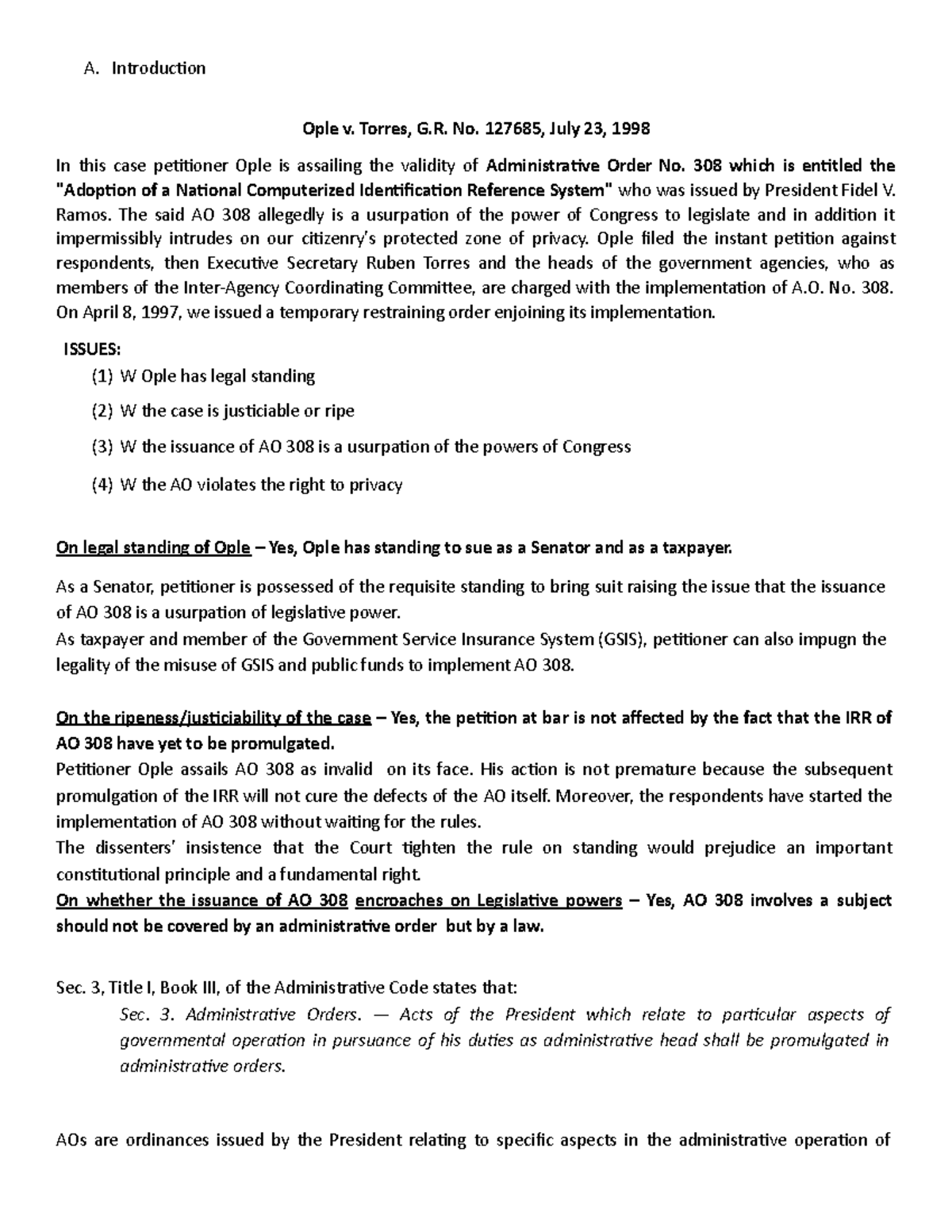 C. Administrative Rules with a Penal Clause - A. Introduction Ople v ...