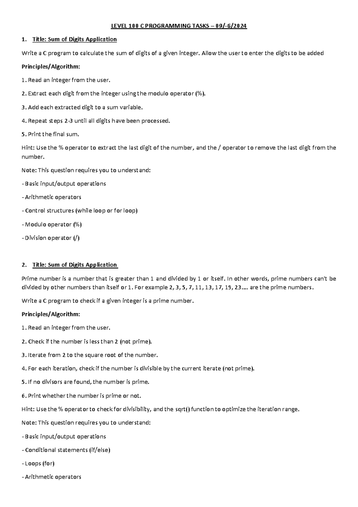 Taks Cprogram Level 100 C Programming Tasks 09 6 Title Sum Of 2977
