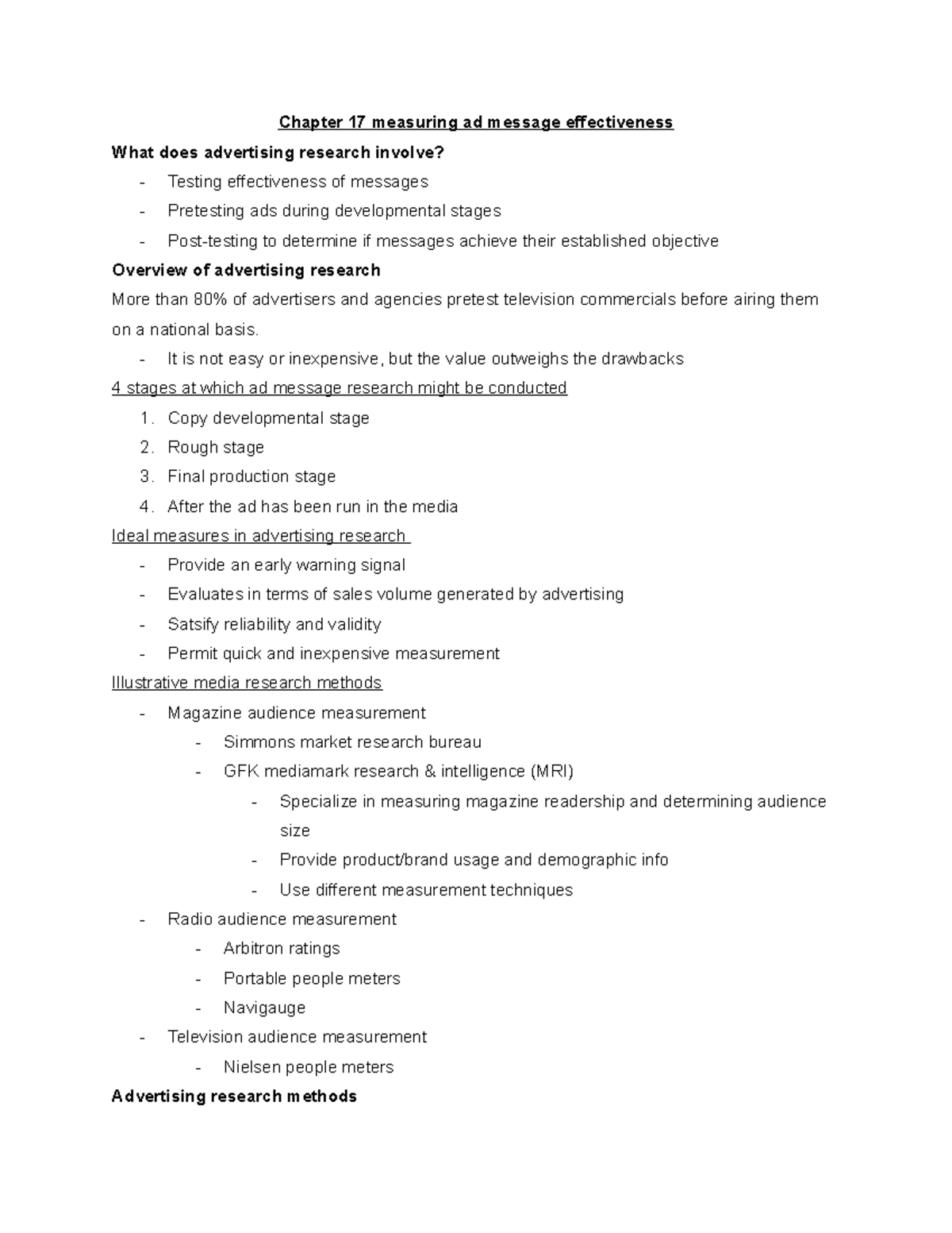 IMC chapter 17 - measuring ad message effectiveness - MKTG41010EX4 ...