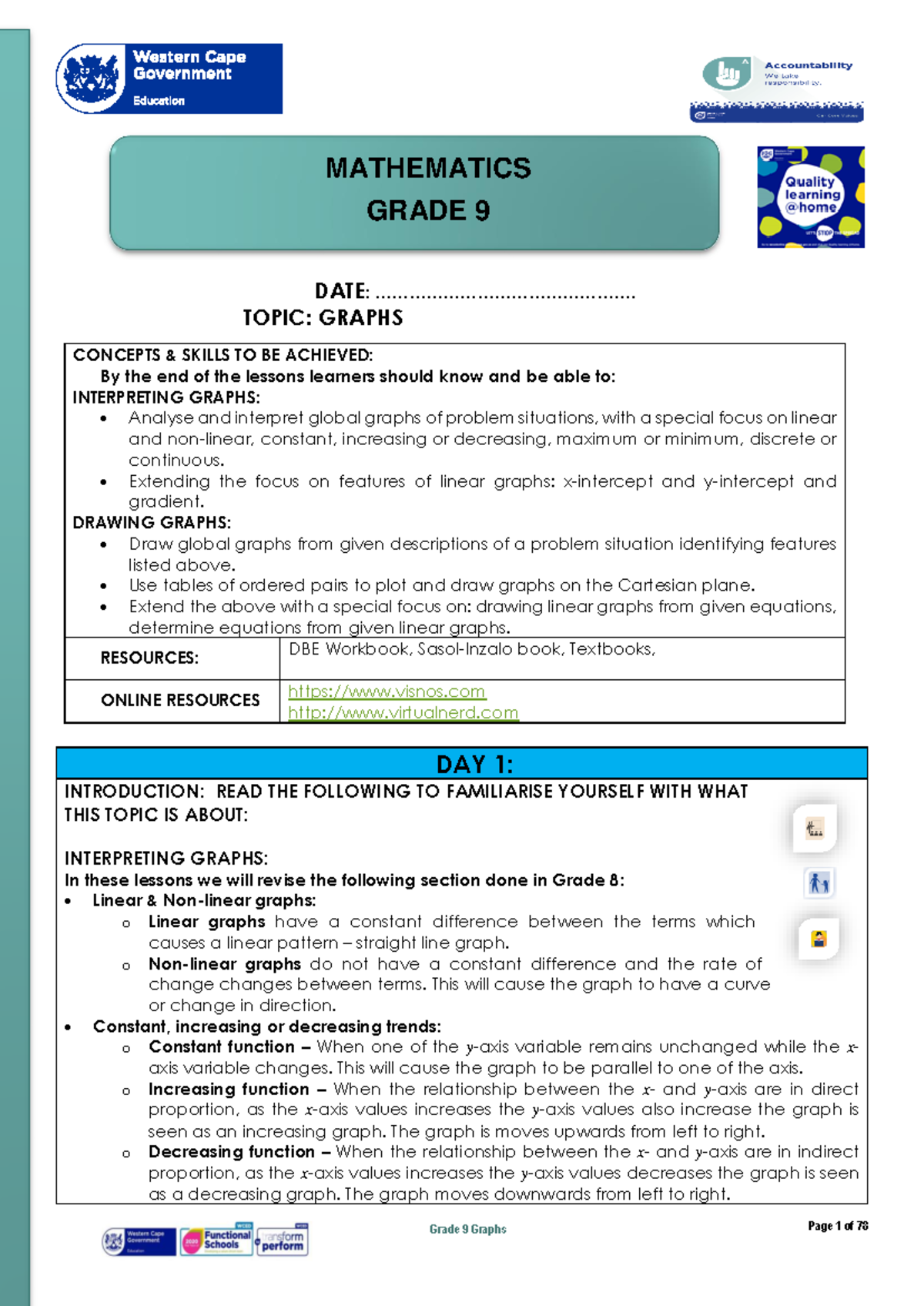 Maths-Gr-9-Graphs study material for grade 9 learners - DATE: - Studocu