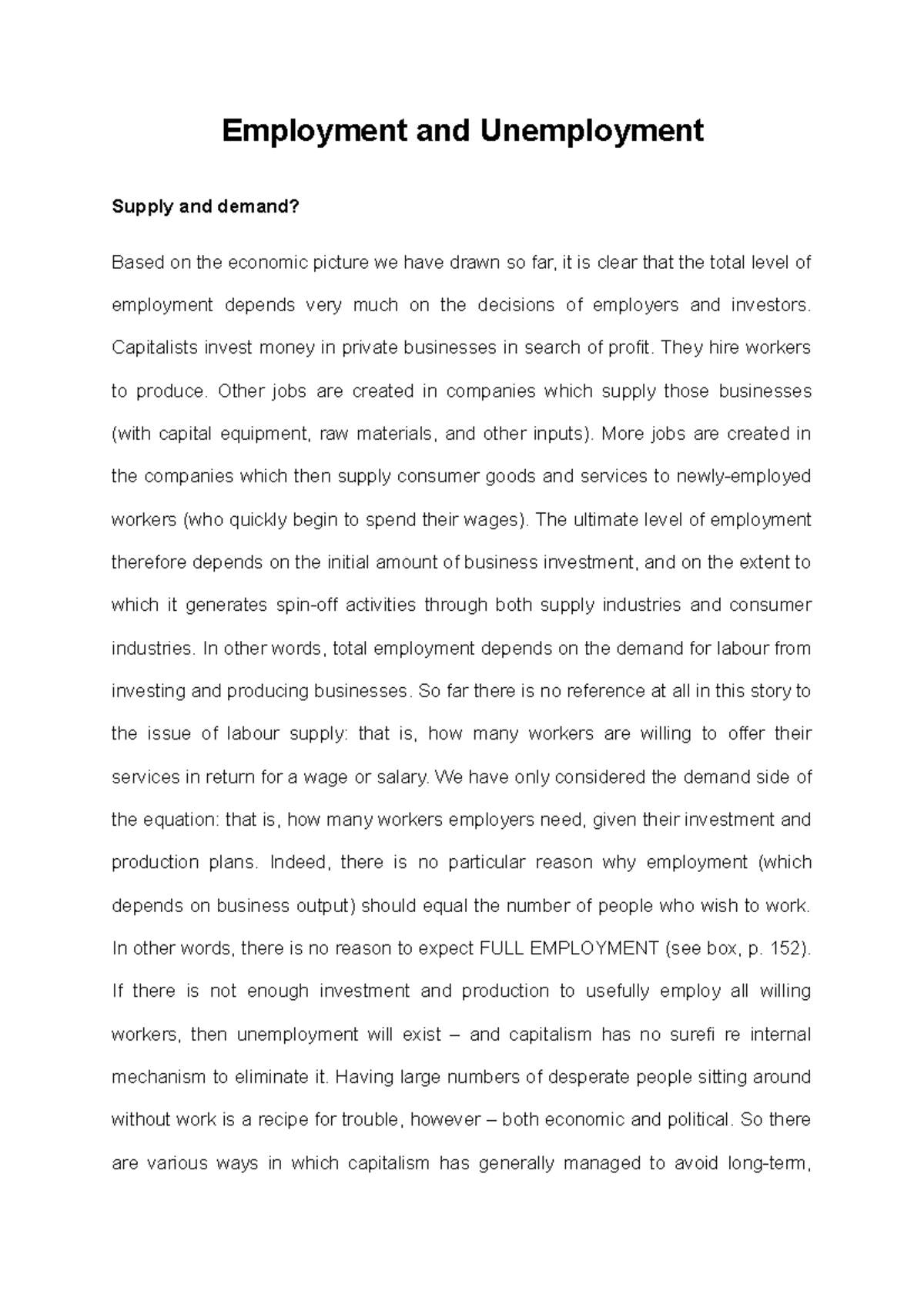 Employment and Unemployment - Employment and Unemployment Supply and ...