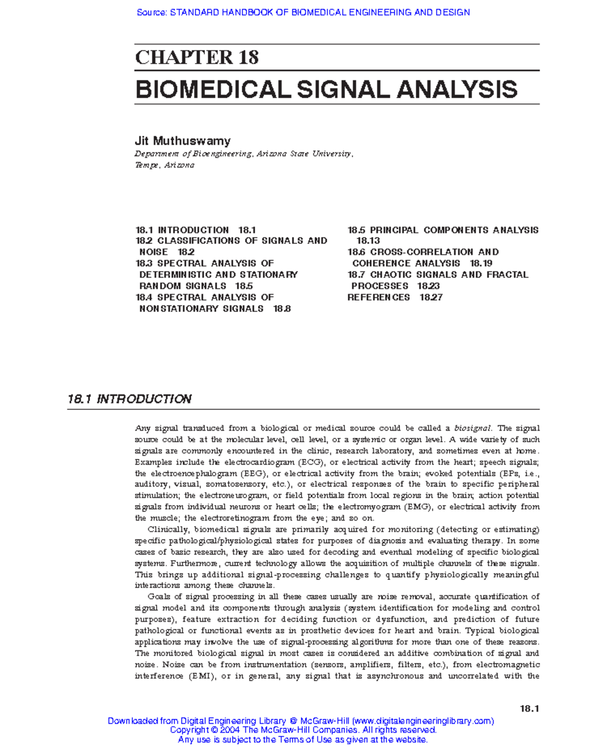 Book reference Biomedical Signal Analysis KC chap18 - 18. CHAPTER 18 ...